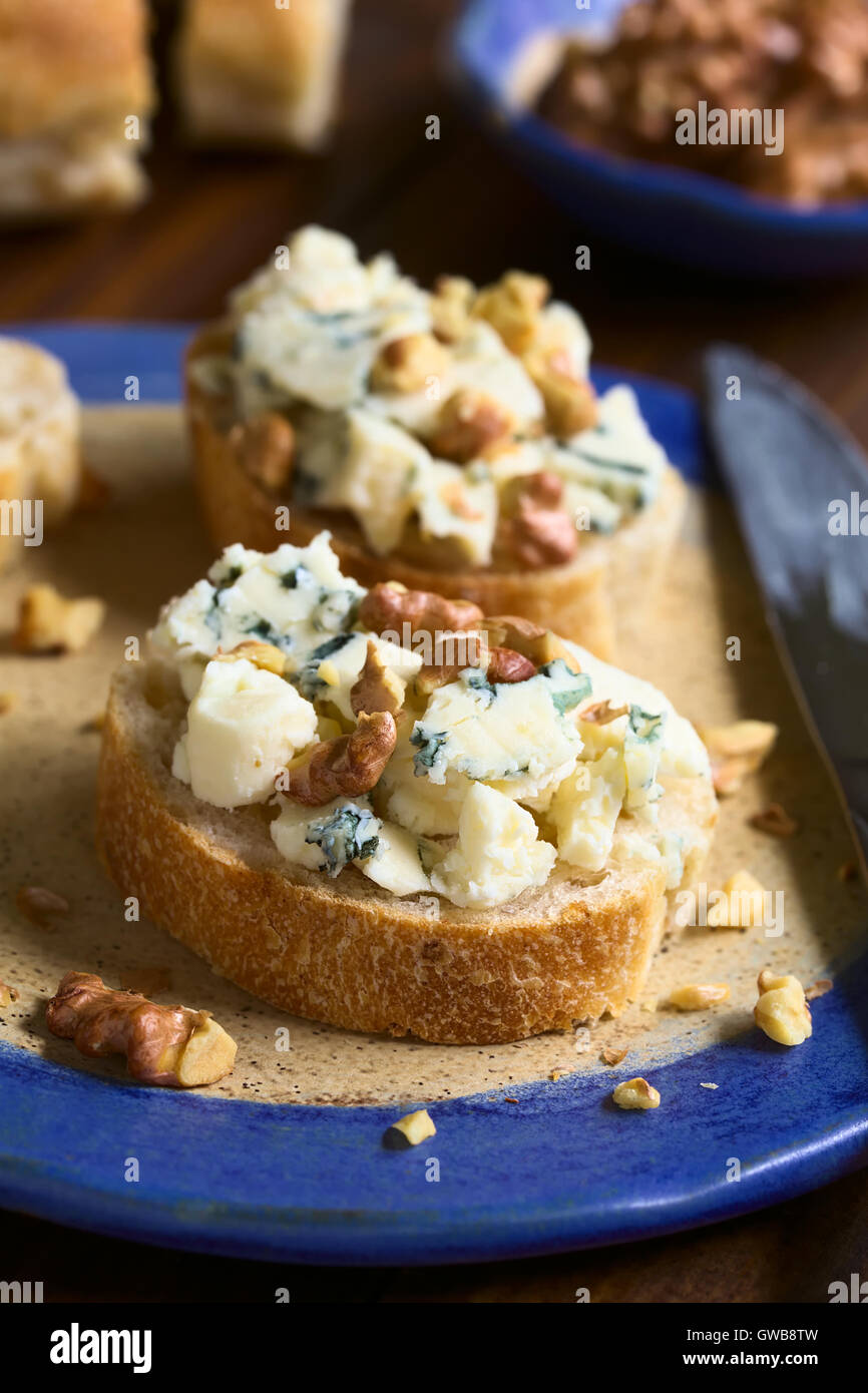 Blue cheese and walnut canapes, photographed with natural light ...