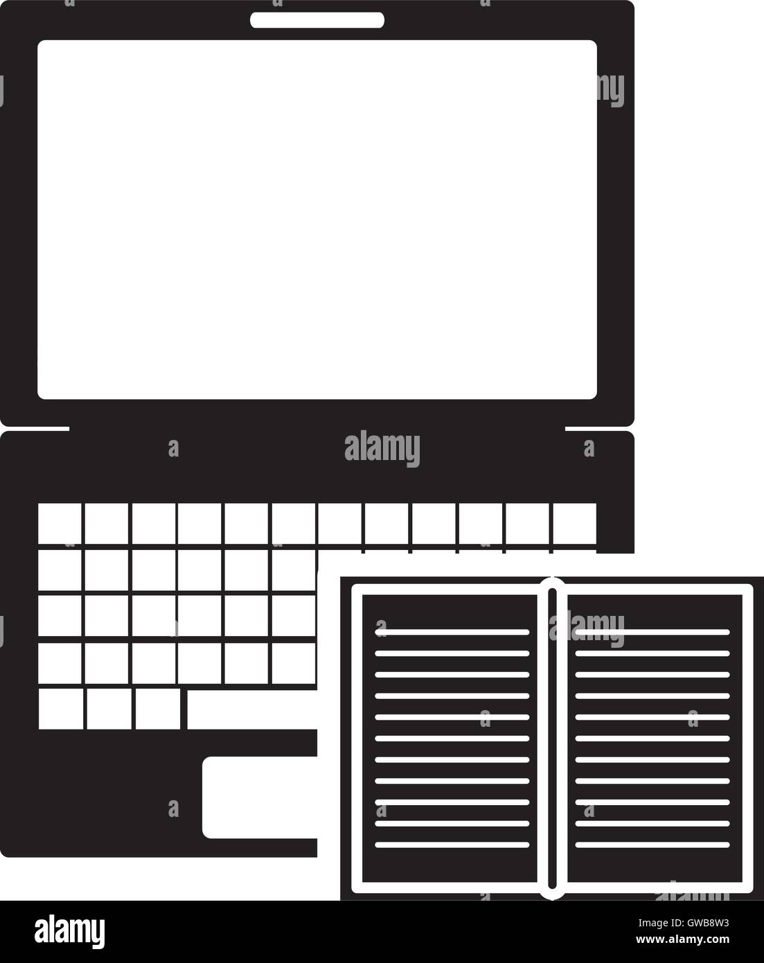 laptop frontview and open book icon Stock Vector Image & Art - Alamy