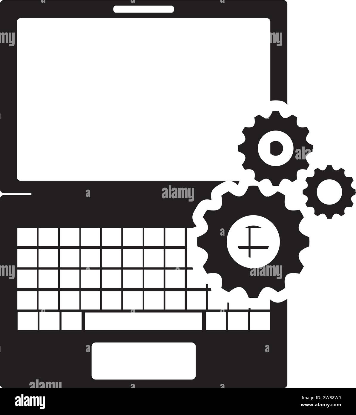 laptop frontview and gears icon Stock Vector Image & Art - Alamy