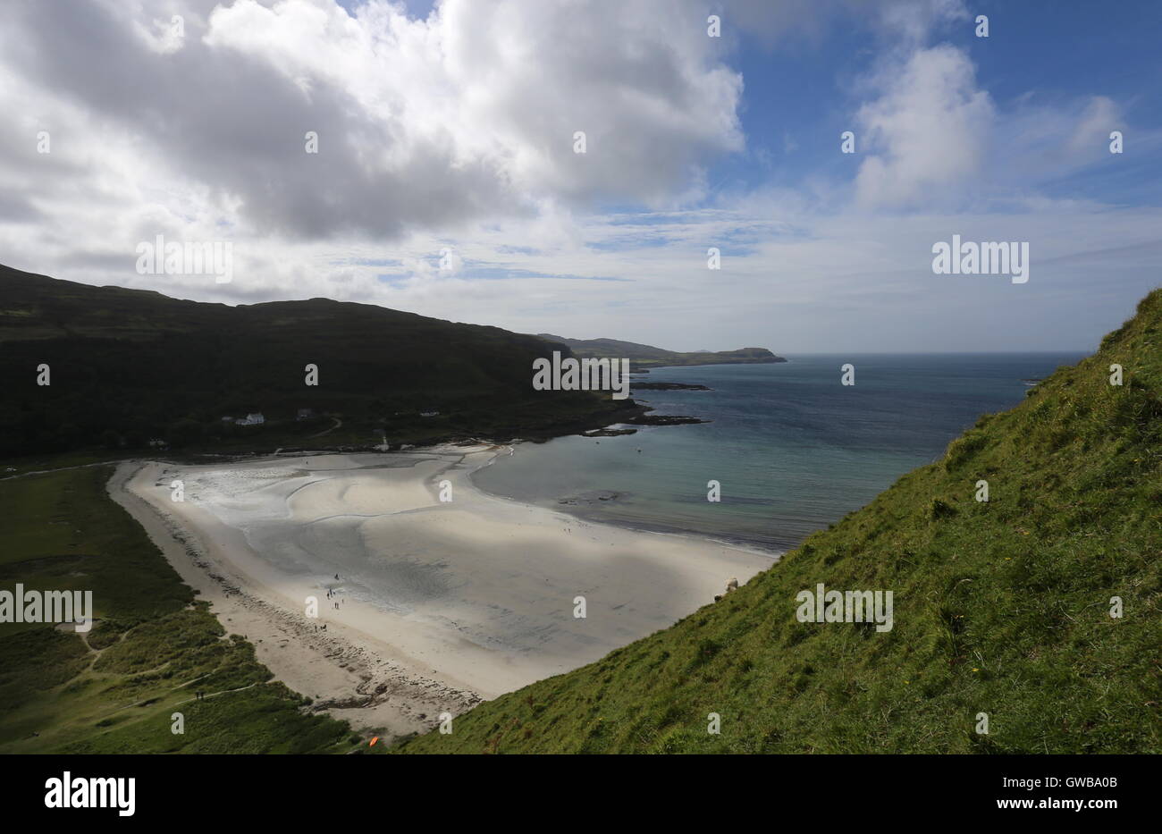 Elevated view of Calgary Bay beach Isle of Mull Scotland September 2016 ...
