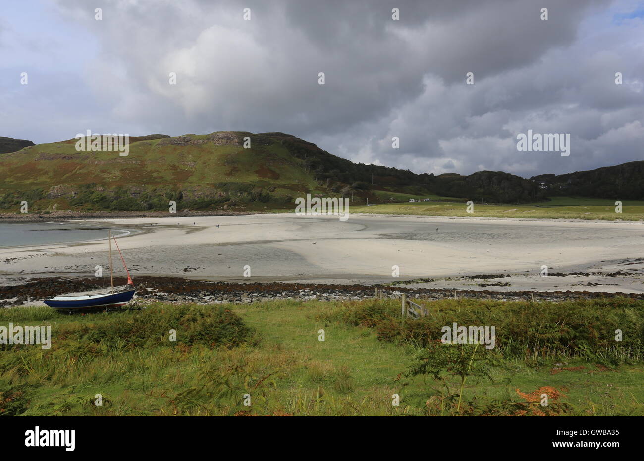 Elevated view of Calgary Bay beach Isle of Mull Scotland September 2016 ...