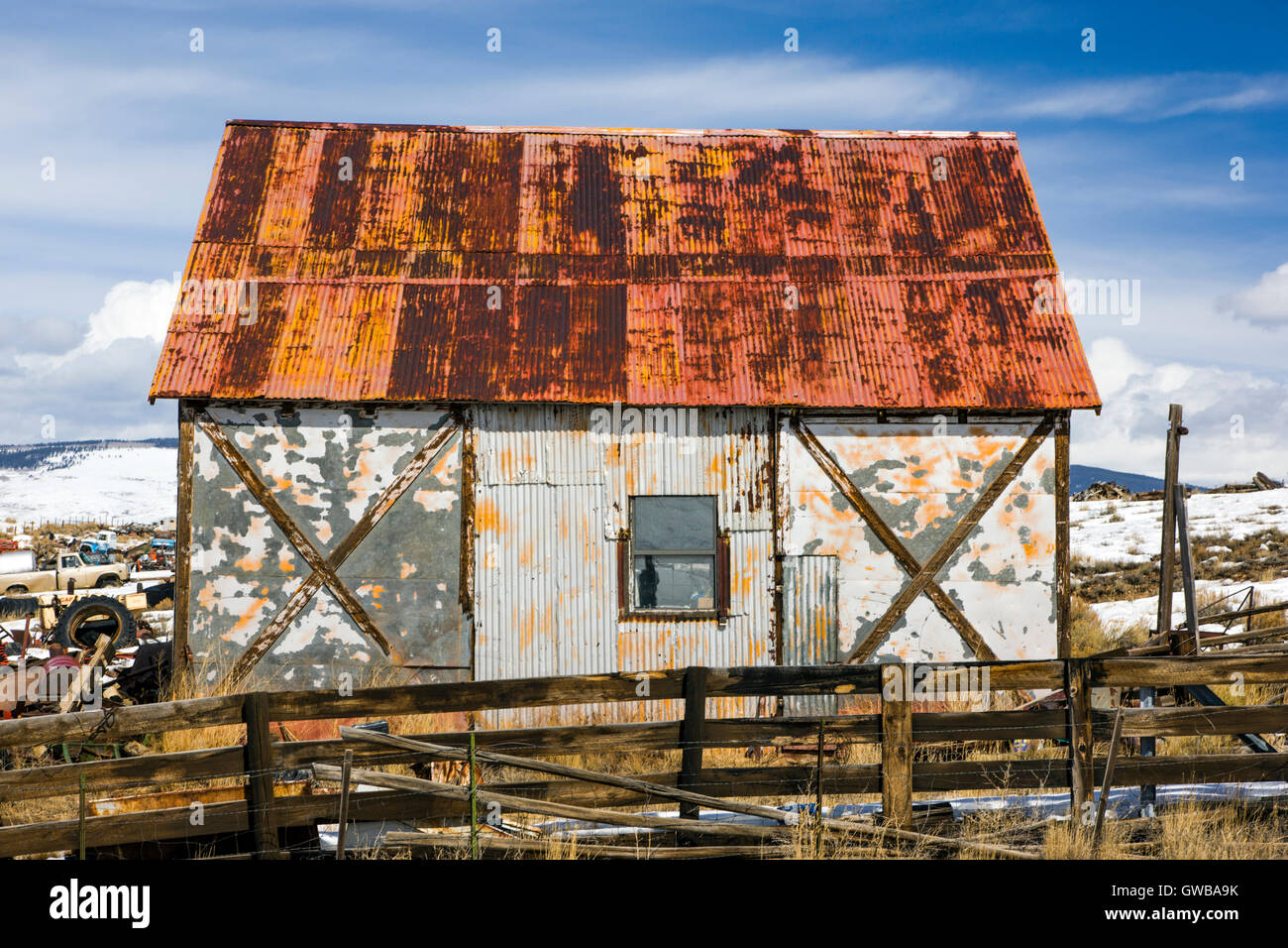 Rusty tin farm shed, Gunnison County, Colorado, USA Stock Photo - Alamy