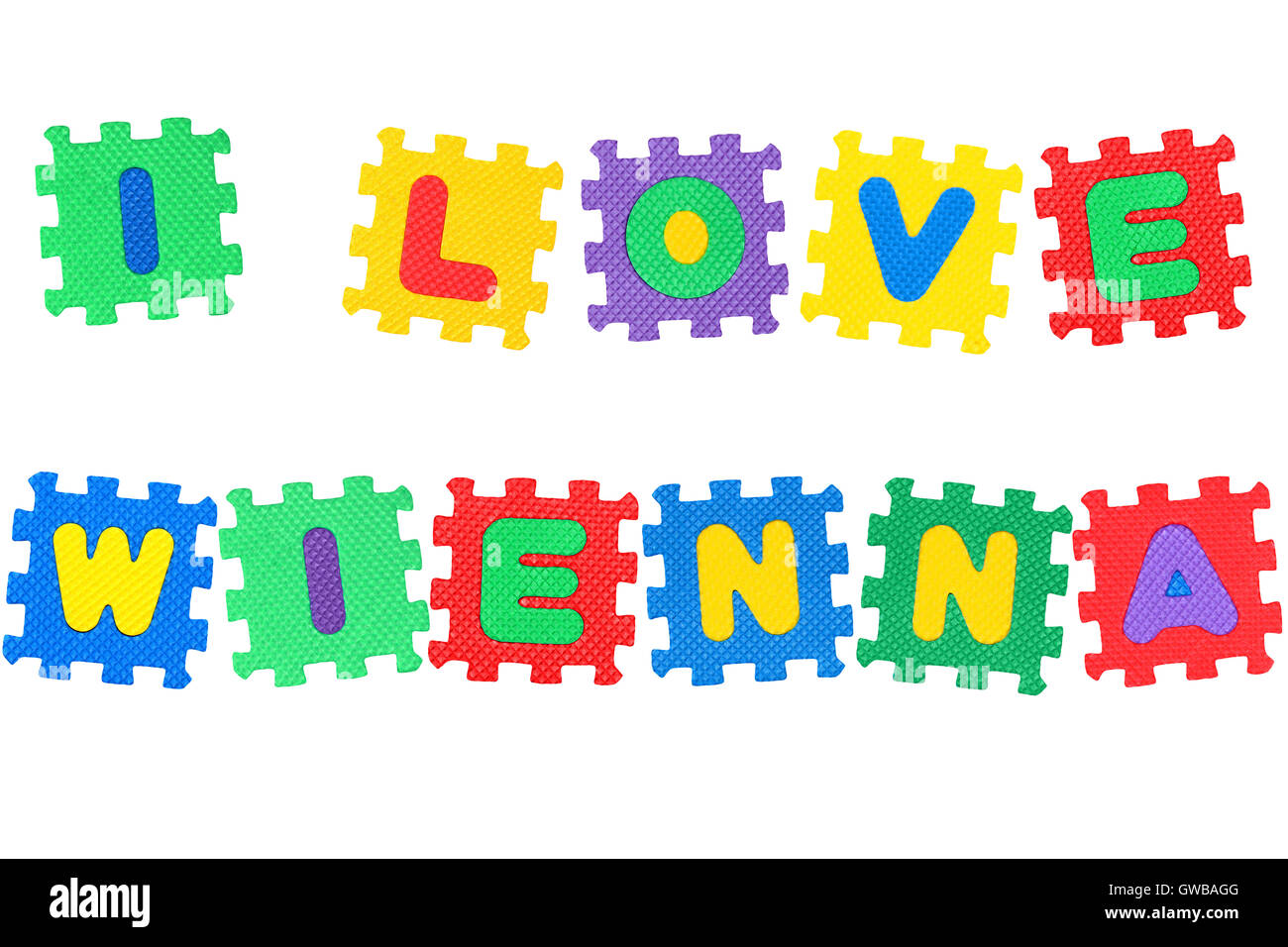 Message I Love Wienna, from letters puzzle, isolated on white ...
