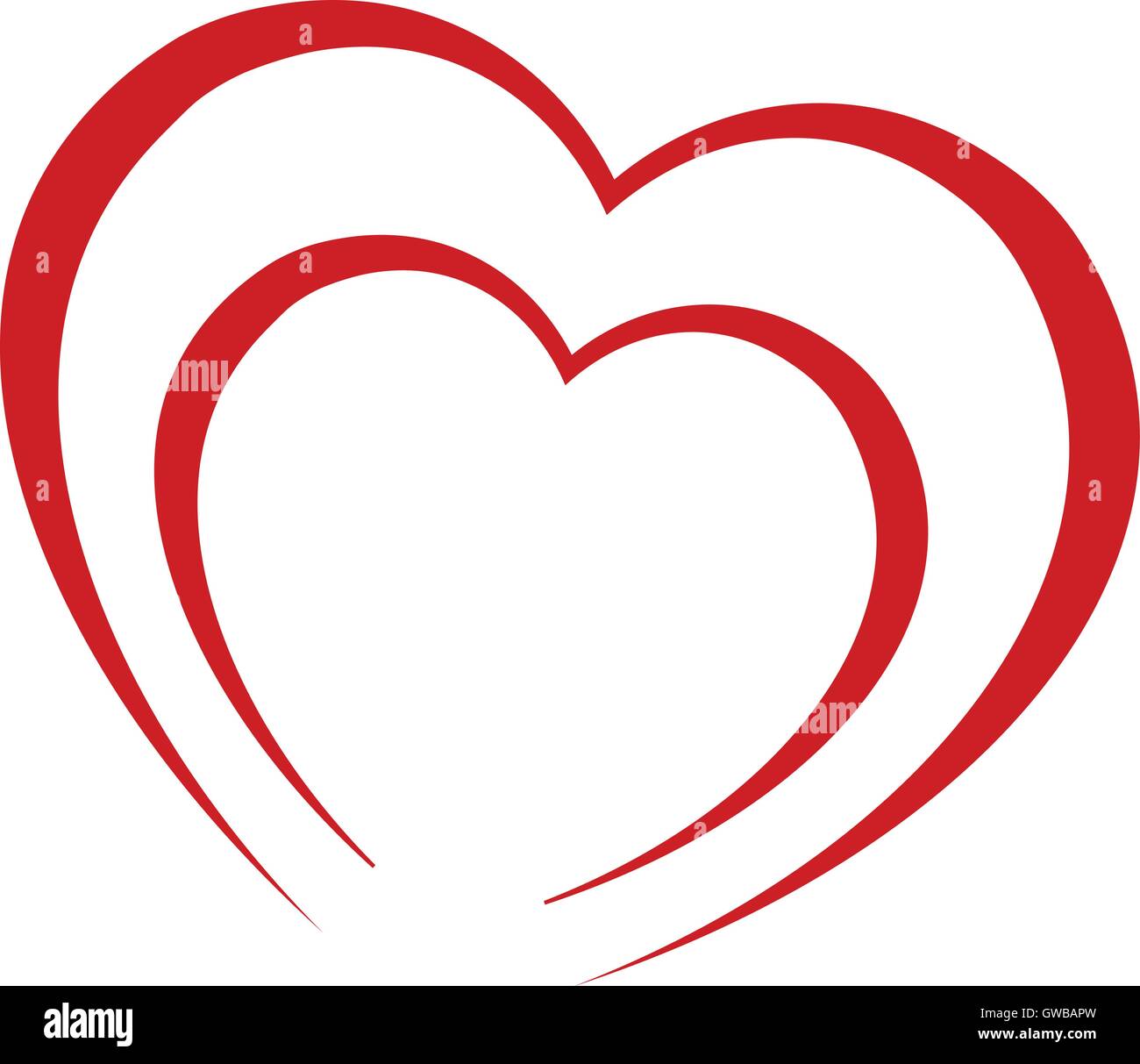 Two linked red hearts, two lovers hearts, isolated vector illustration ...
