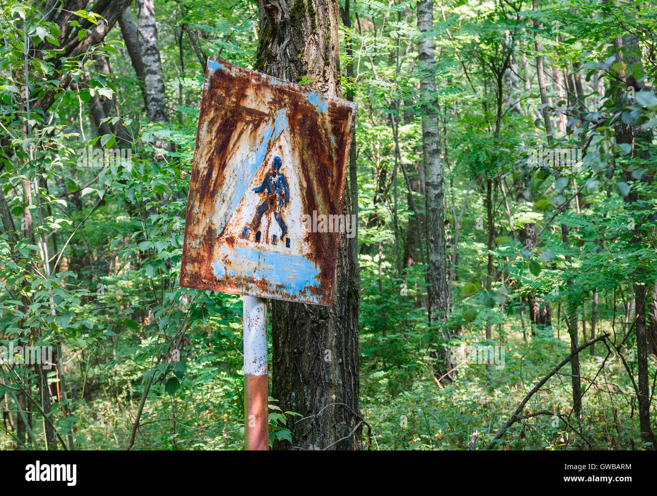 Old street sign in the abandoned Chernobyl Exclusion Zone Stock Photo ...