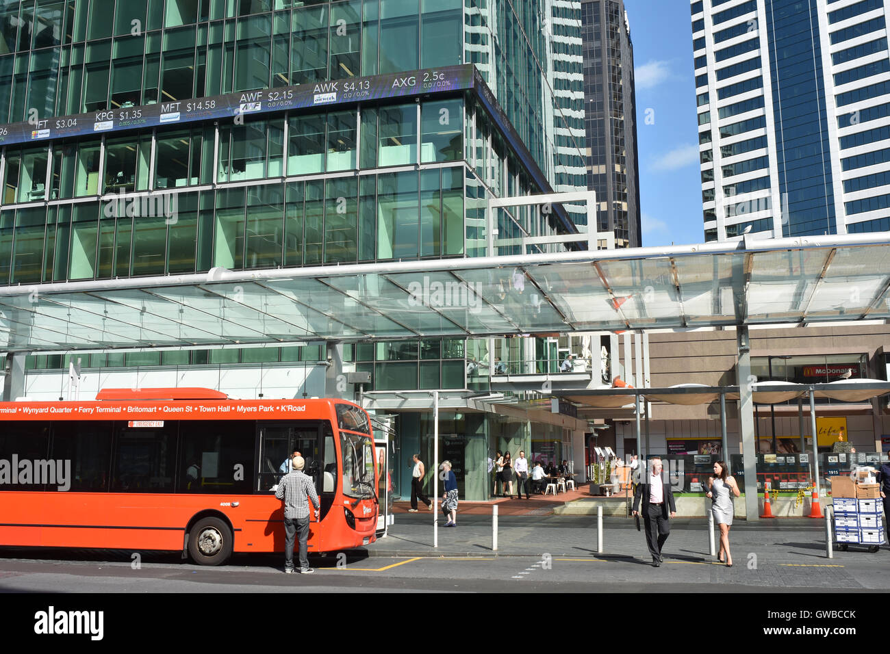 Bus stop under skyscrapers on Queen Street Stock Photo - Alamy