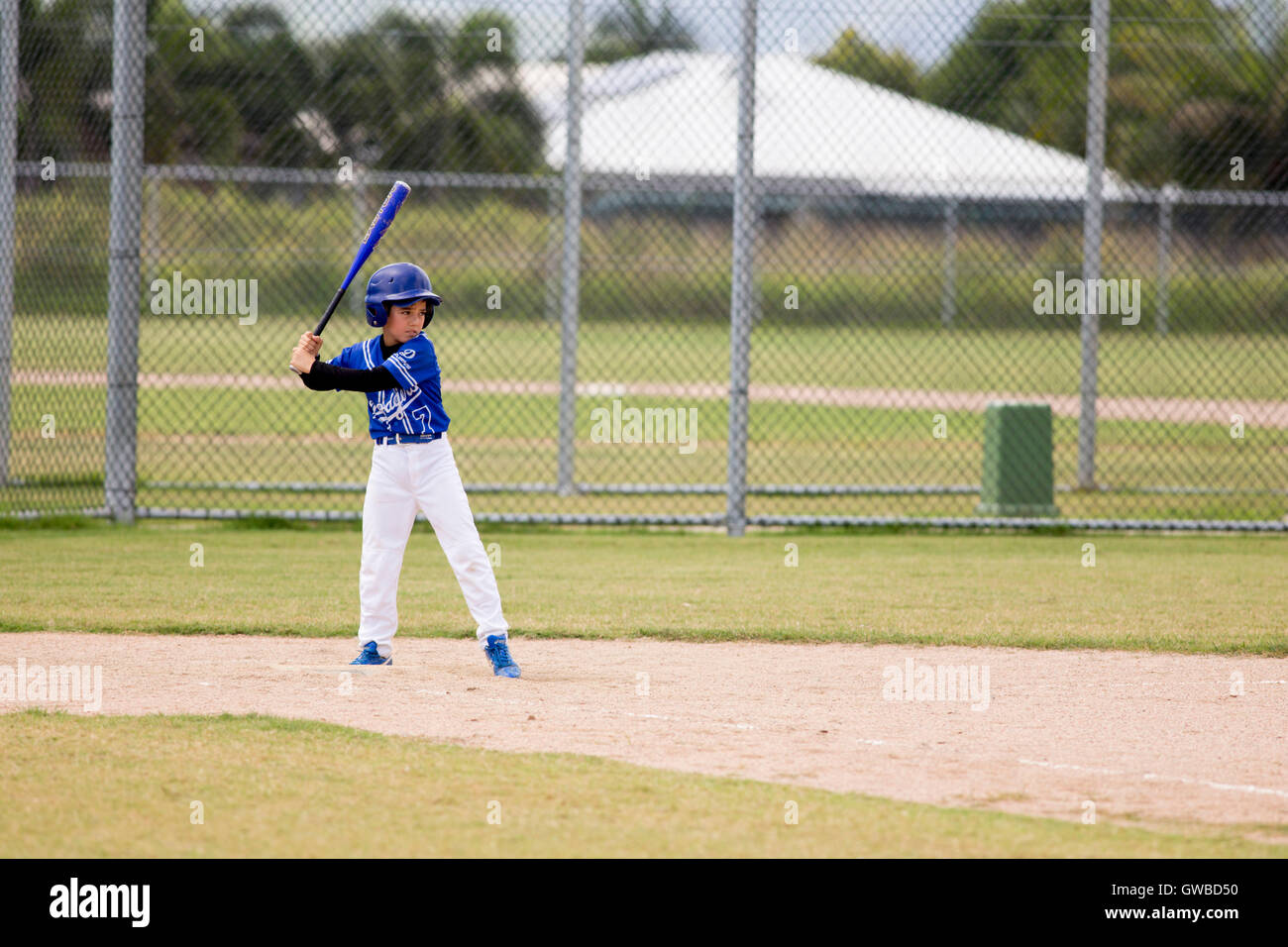 A young boy gets ready to bat in a junior baseball game in Cairns ...