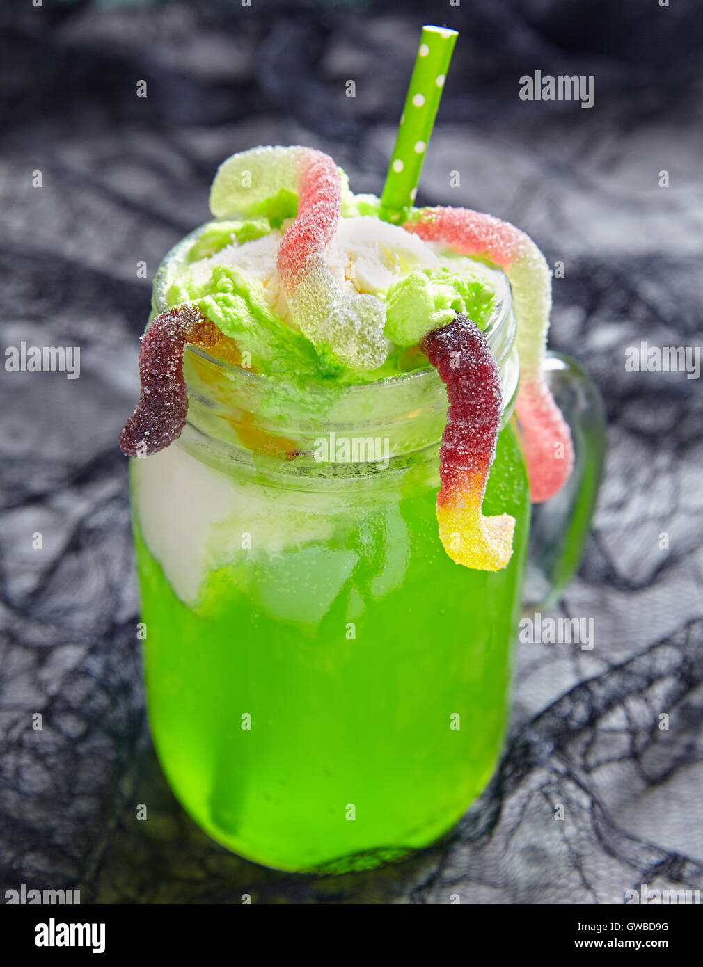 Green drink with ice cream float for Halloween Stock Photo - Alamy