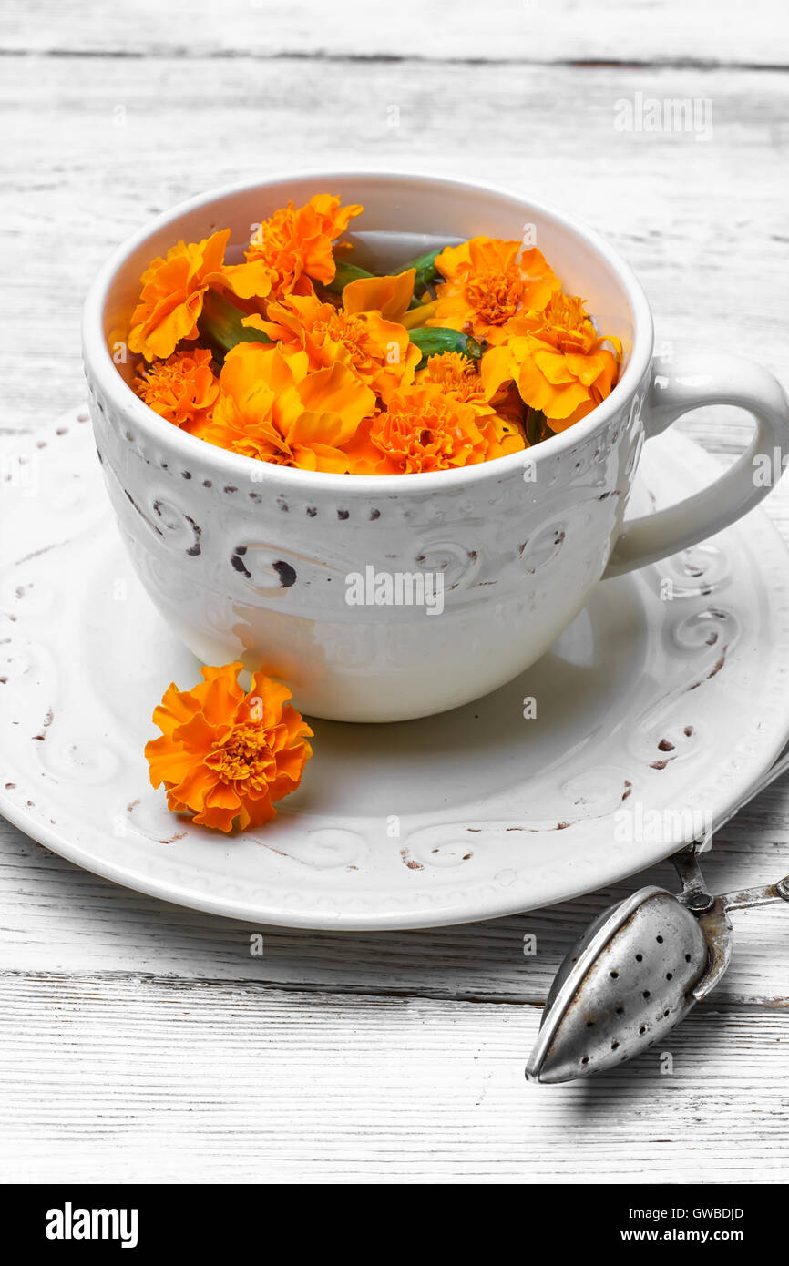 curative tinctures of summer treatment of marigold flowers Stock Photo ...