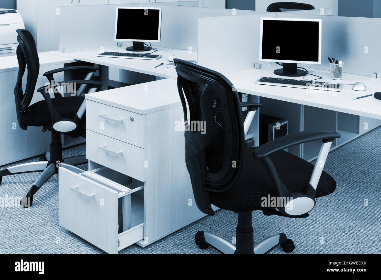 printer and computers in a modern office Stock Photo - Alamy