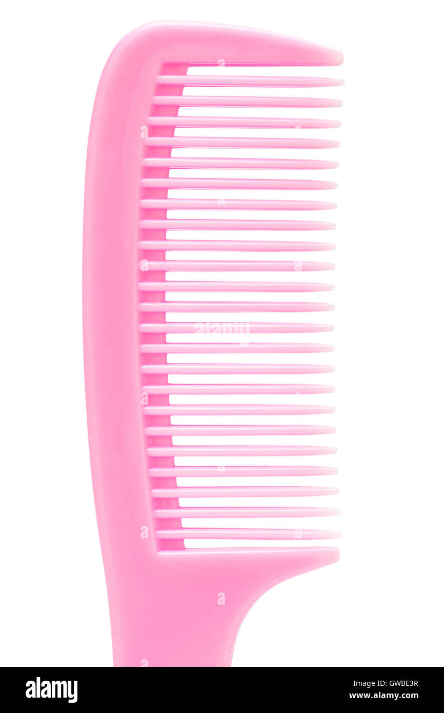 pink plastic comb on a white background Stock Photo - Alamy