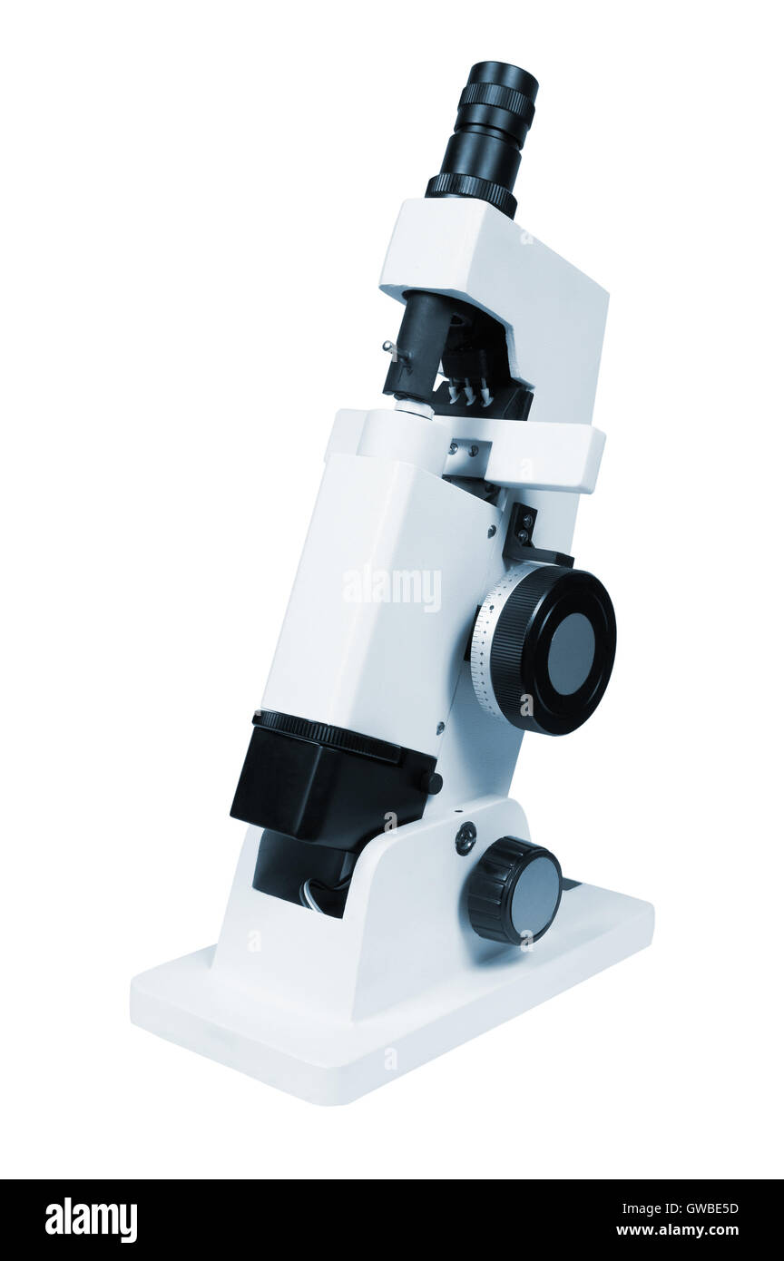 Modern and powerful microscope on a white background Stock Photo - Alamy