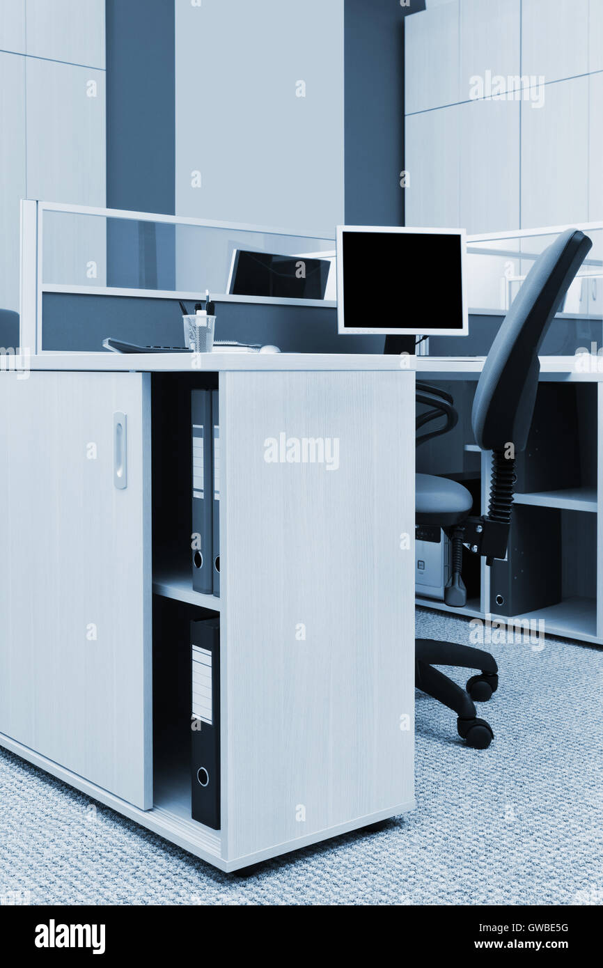 computer on a desk in a modern office Stock Photo - Alamy