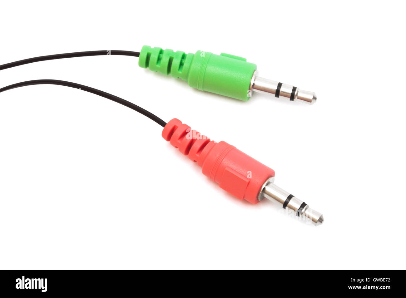 two audio plugs on a white background Stock Photo - Alamy