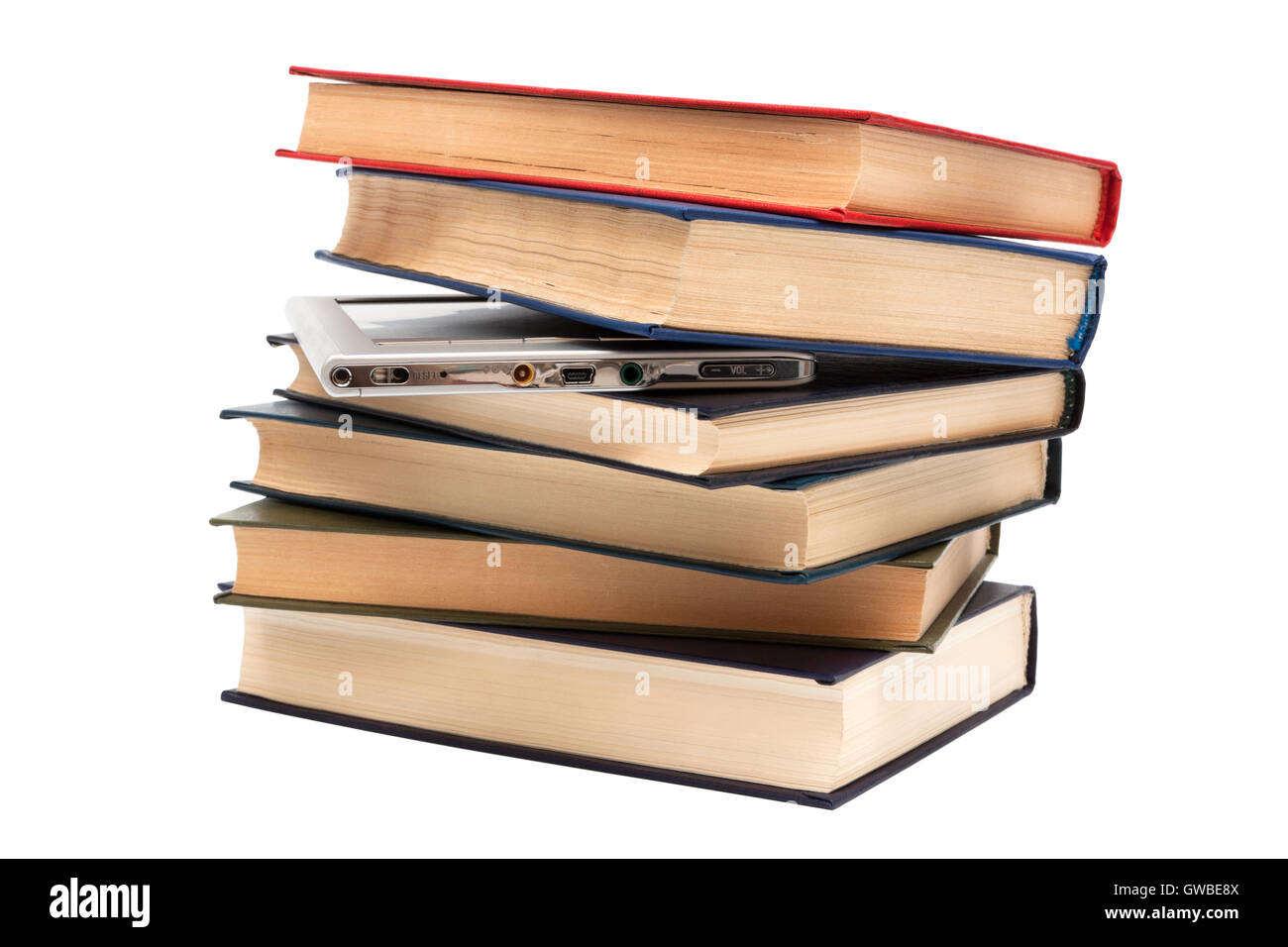 reader and old books on a white background Stock Photo - Alamy