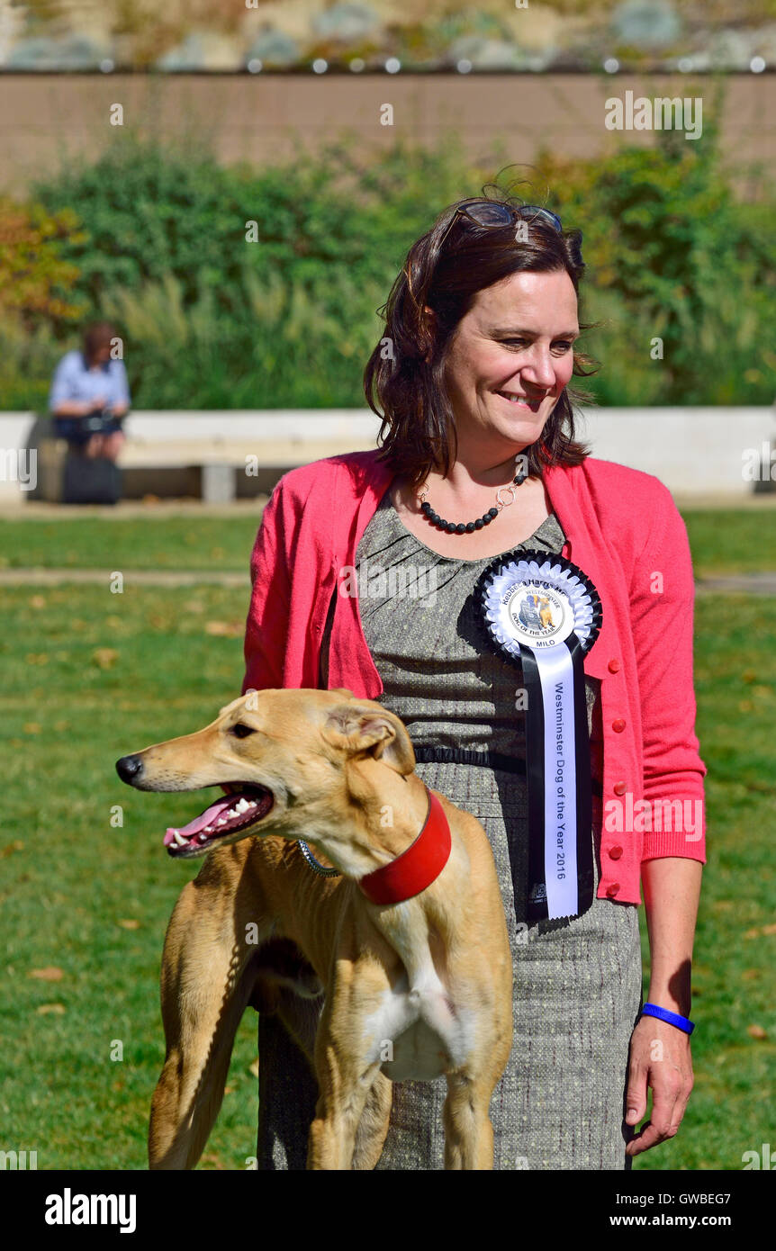 Rebecca Harris MP (Conservative; Castle Point) with her dog Milo, who ...