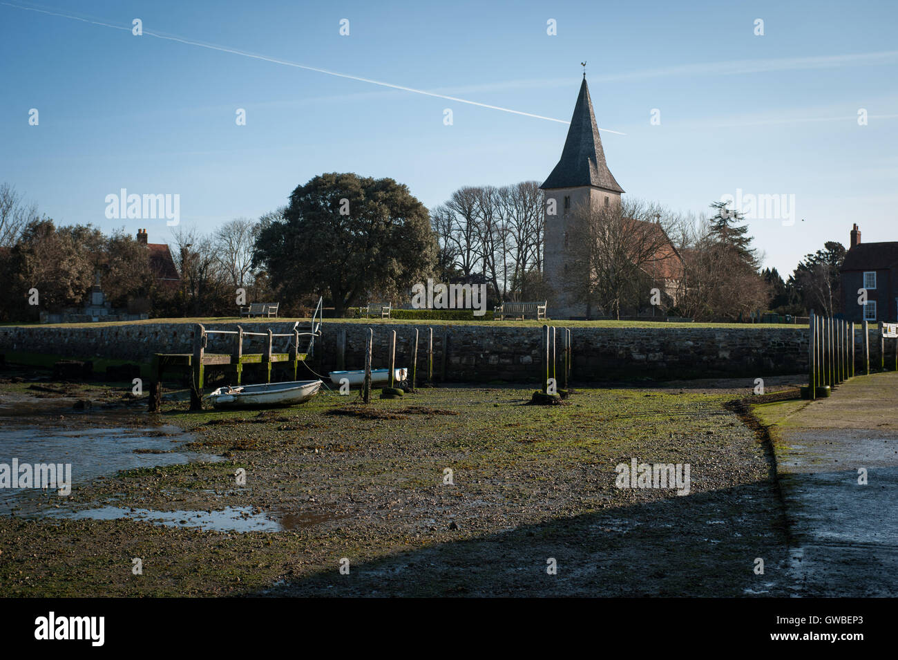 Low tide at Bosham Quay in the village of Bosham in West Sussex, UK ...