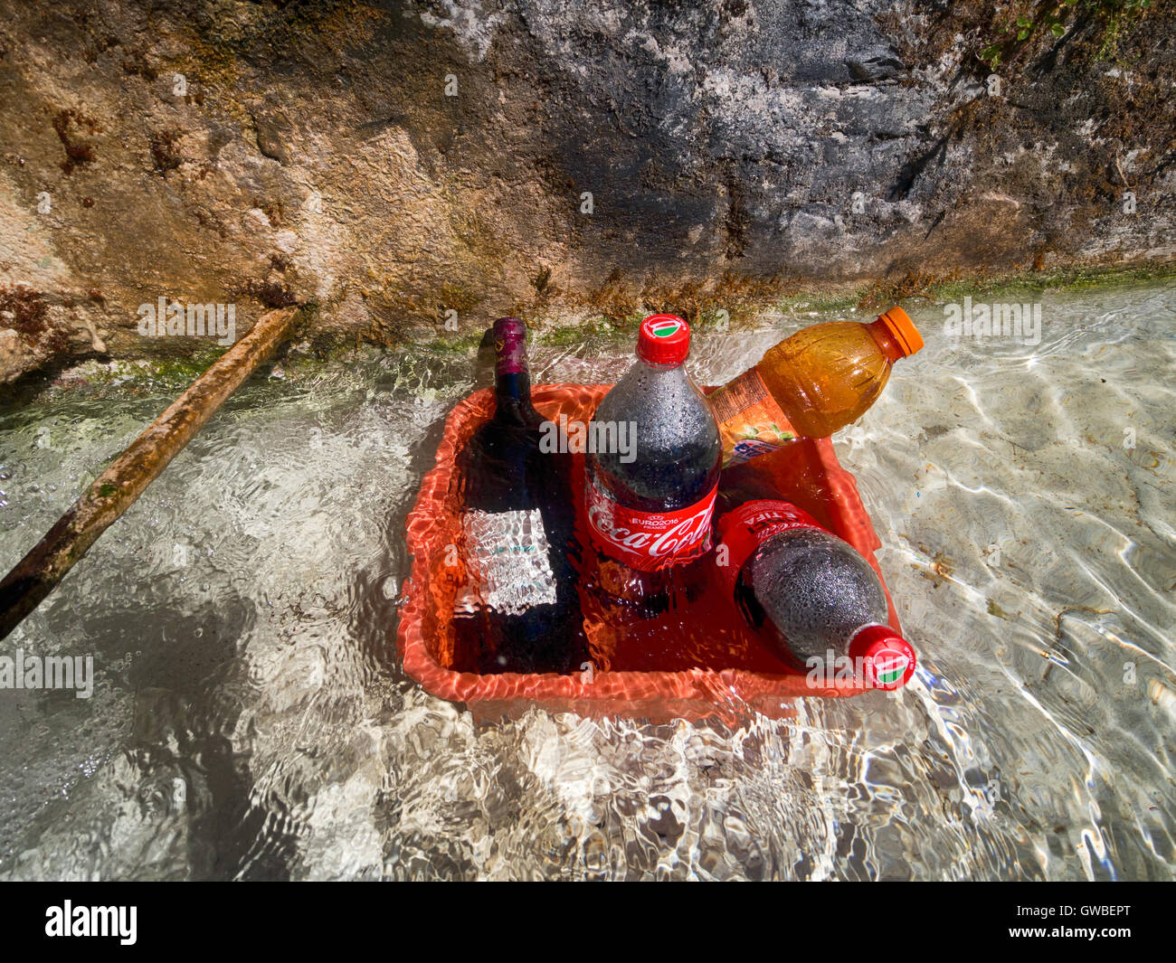 Coca Cola, Fanta and wine. Keeping drinks for festival cool, the old ...