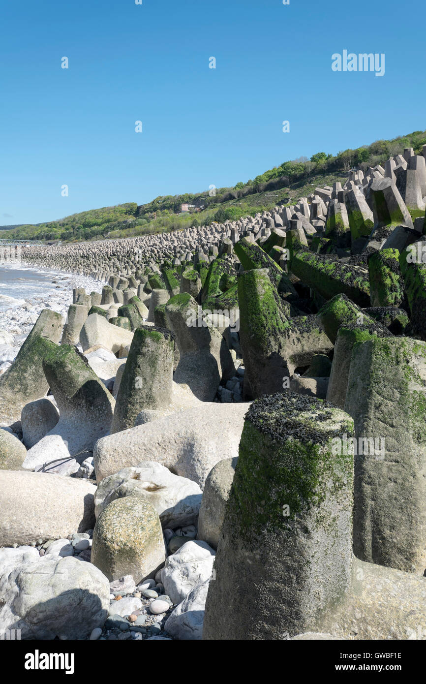 Concrete Dolosse sea defence units or interlocking Knuckle bones on the ...
