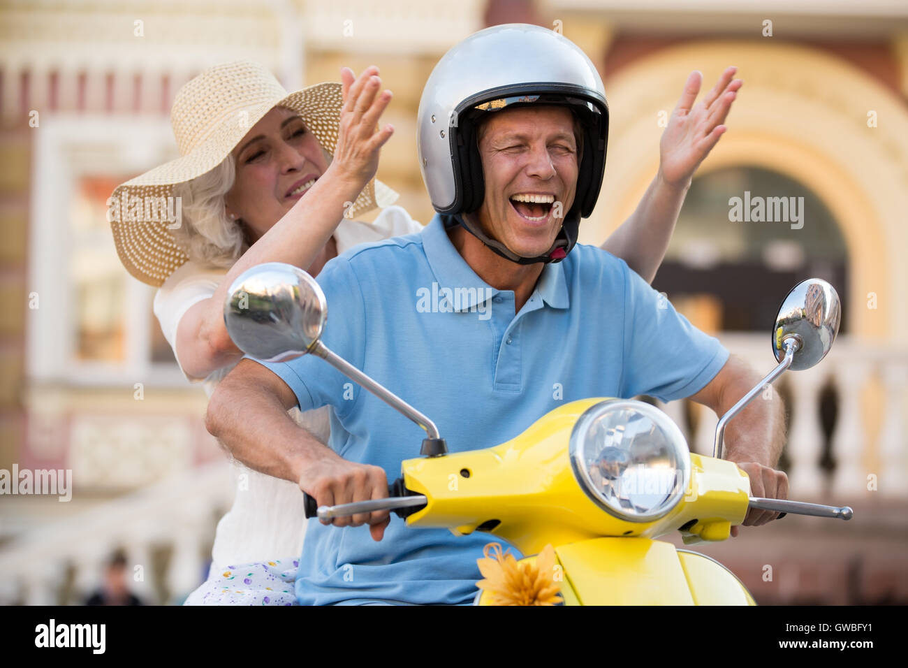 Scooter driver with closed eyes Stock Photo - Alamy