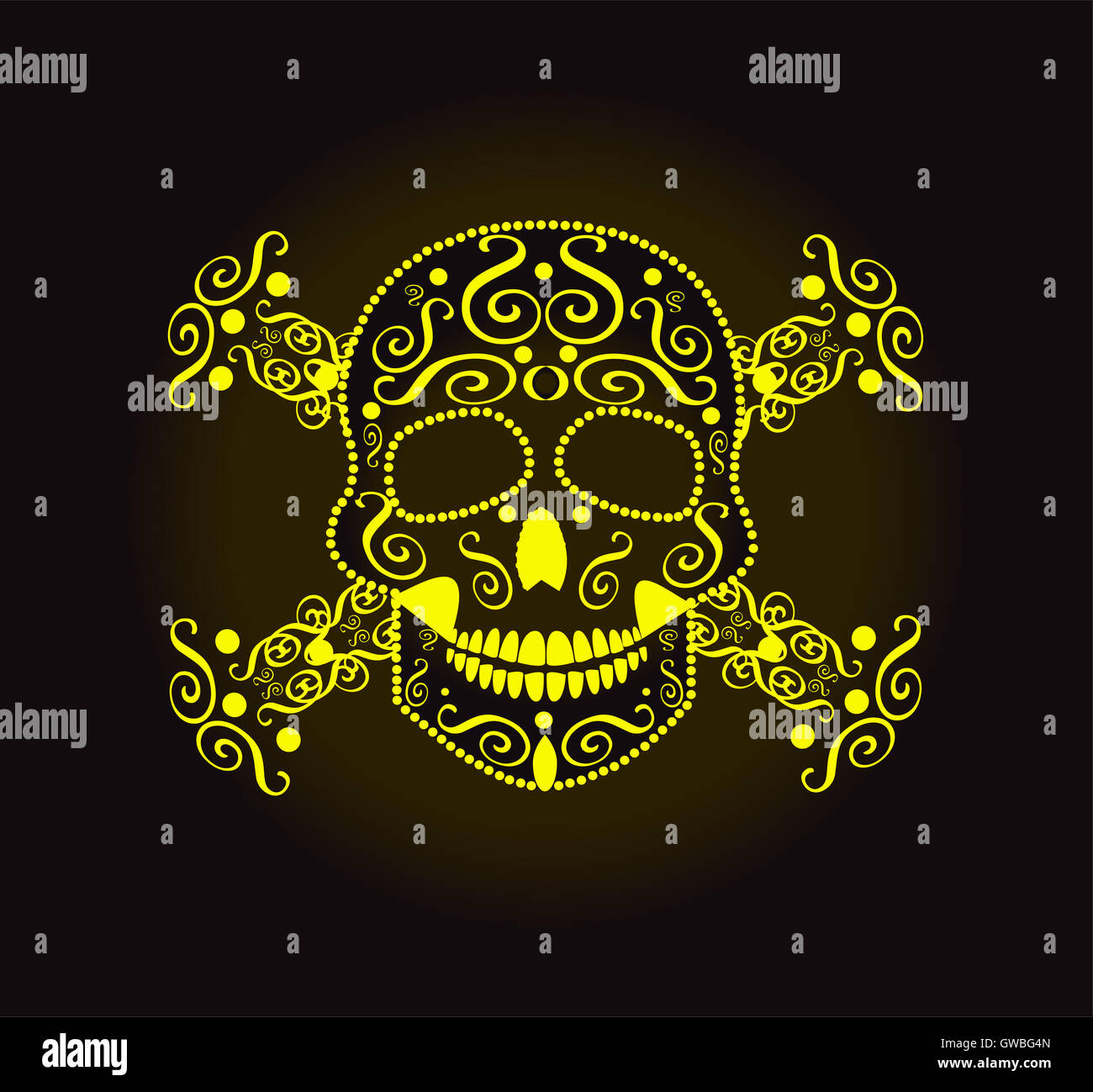 Skull and crossbones neon yellow color ornament Stock Photo - Alamy