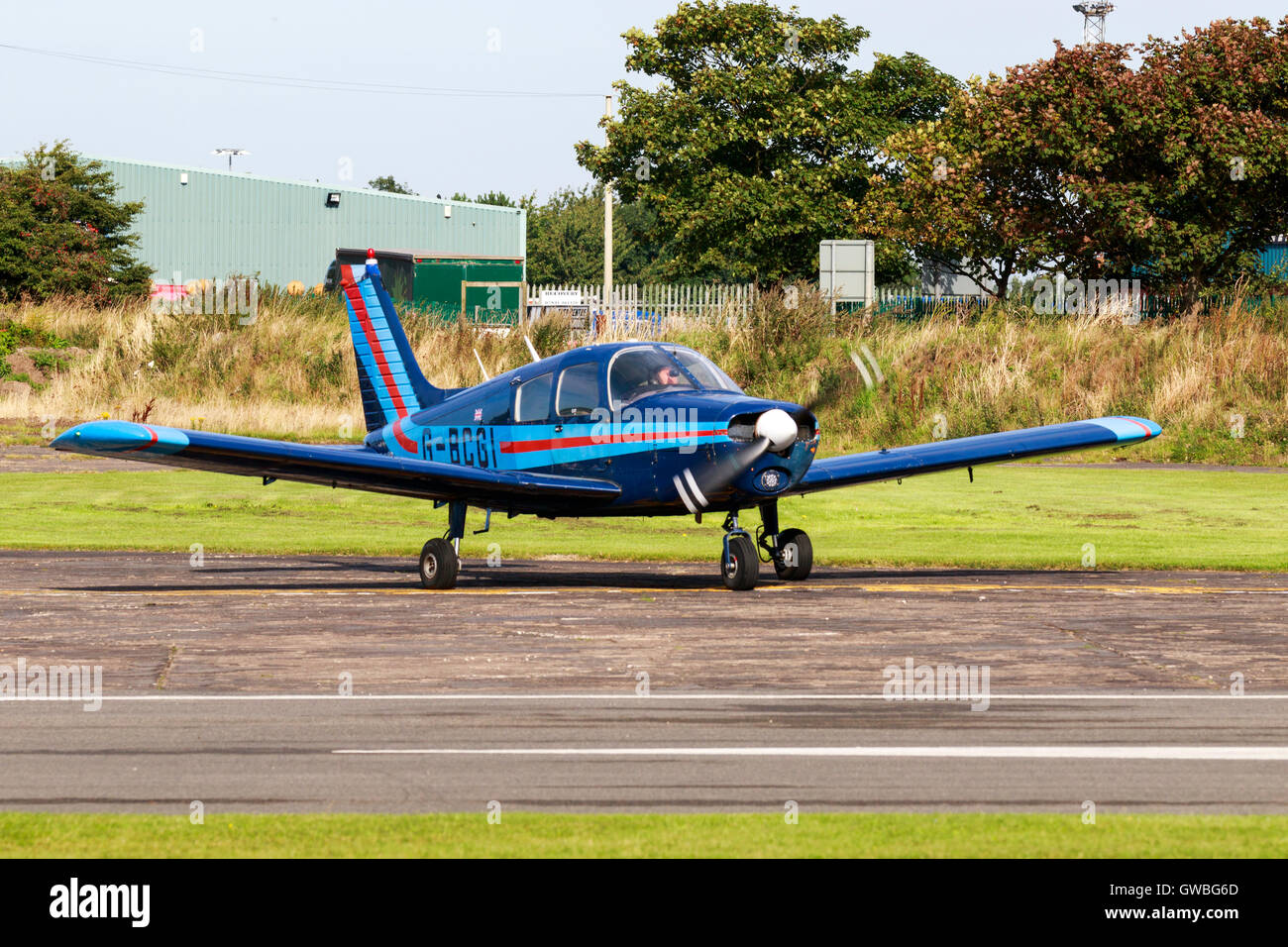 Piper PA-28-140 (Modified) Cherokee G-BCGI taxiing at Sandtoft Airfield ...