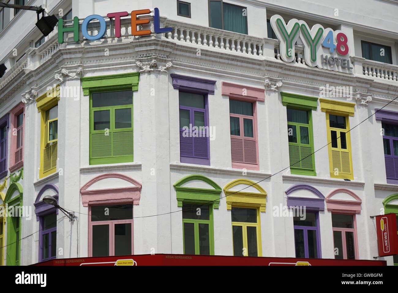colonial shophouse building in downtown Kuala Lumpur with colorful ...