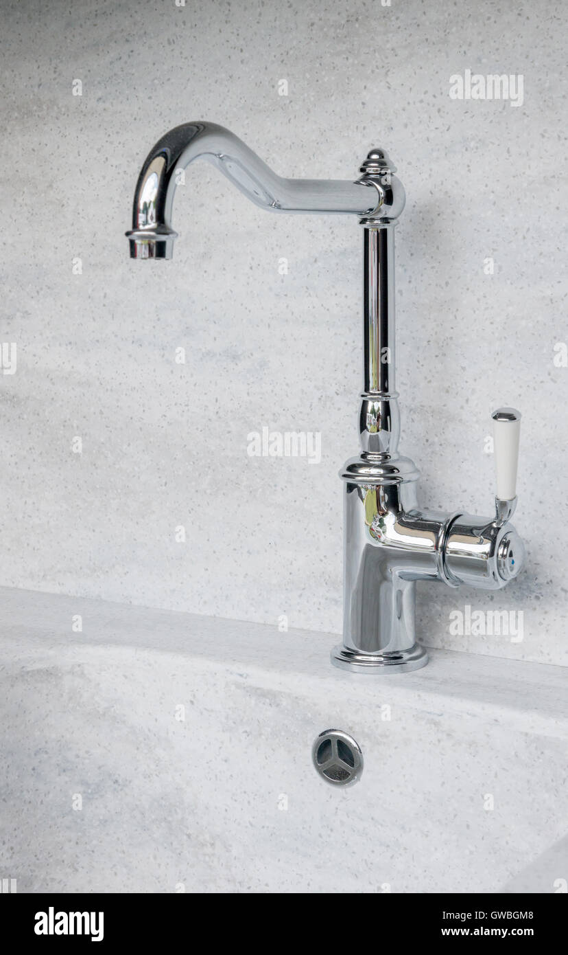 Vintage silver Polished Faucet at the modern Kitchen Stock Photo - Alamy