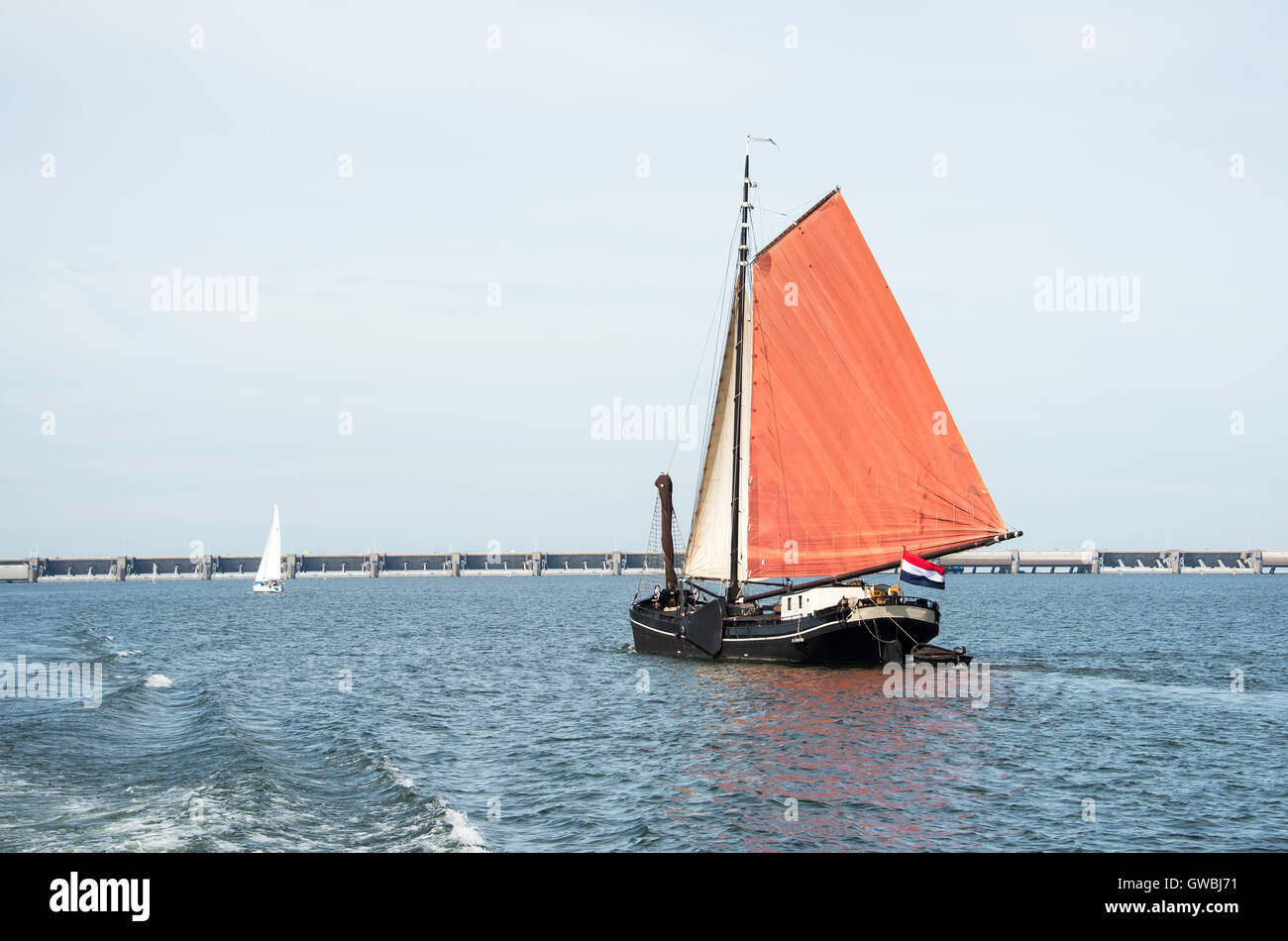 big dutch sailing ship with the red white blue flag on the haringvliet ...