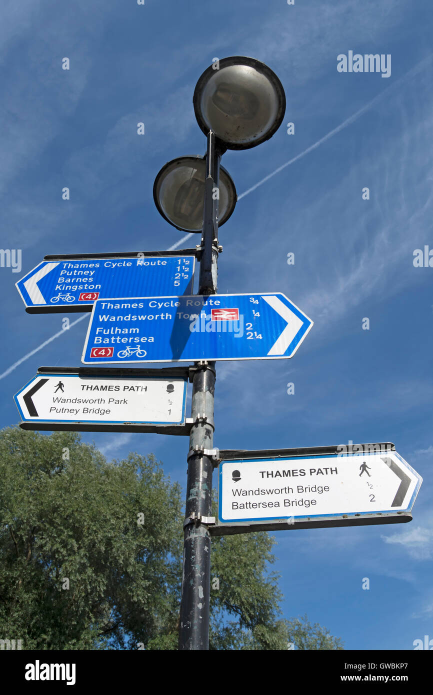 thames path and london network cycle route signs at wandle creek ...