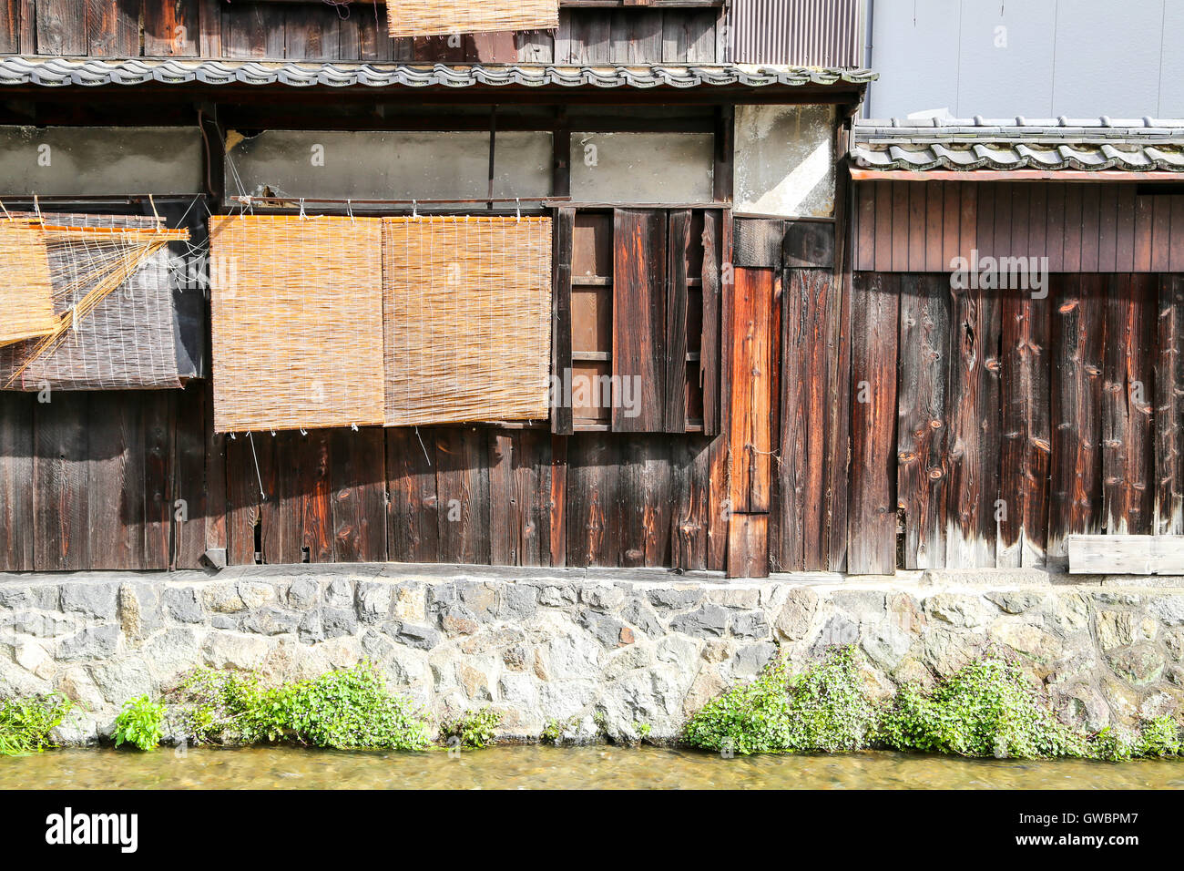 Traditional Japanese wooden house exterior with water channel Stock ...