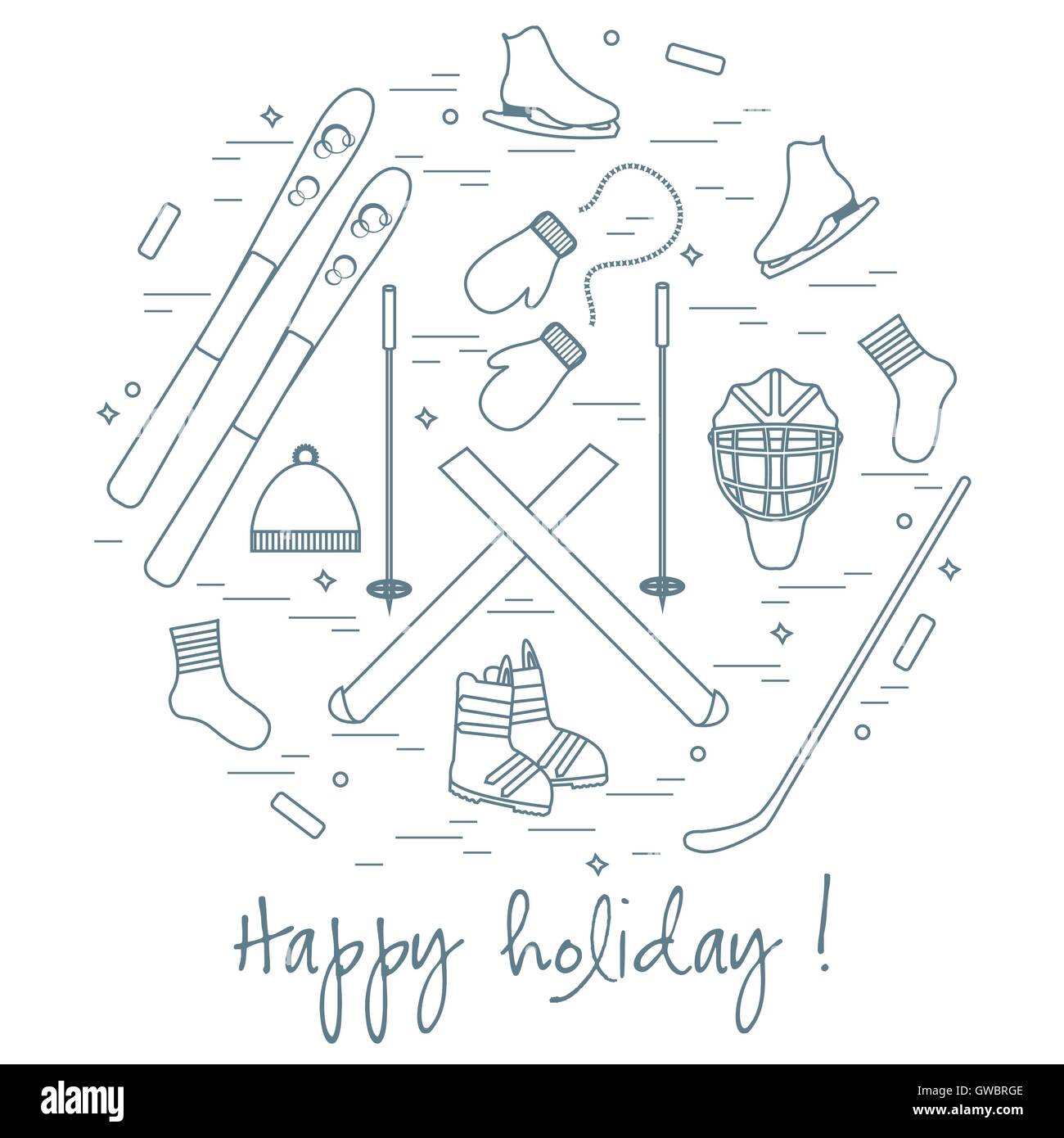 Vector illustration of different elements of sports equipment and ...