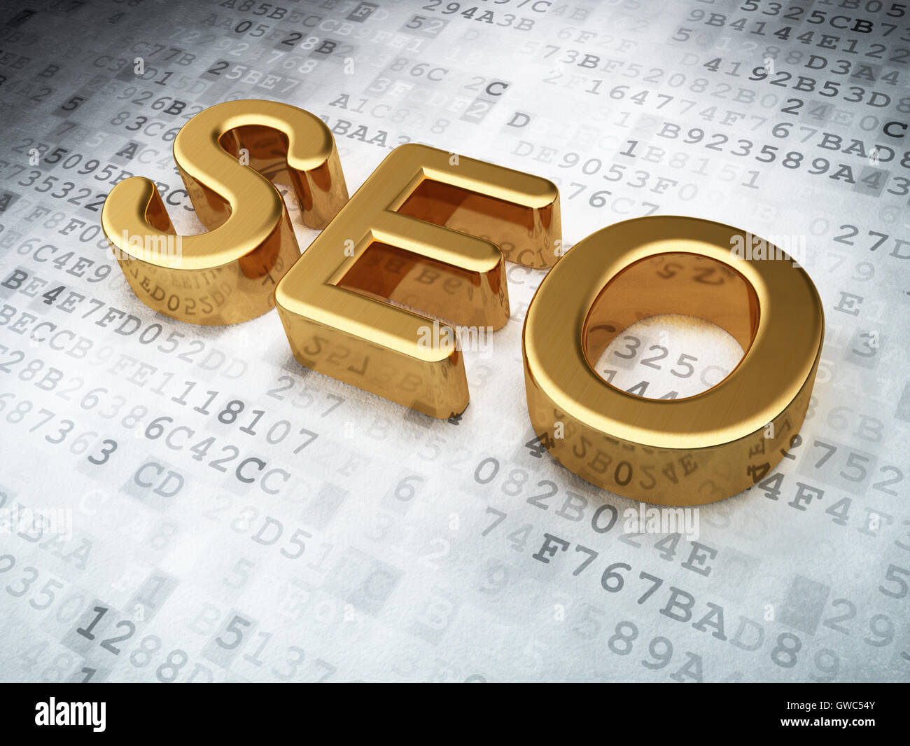SEO web development concept: Golden SEO on digital background Stock Photo - Alamy