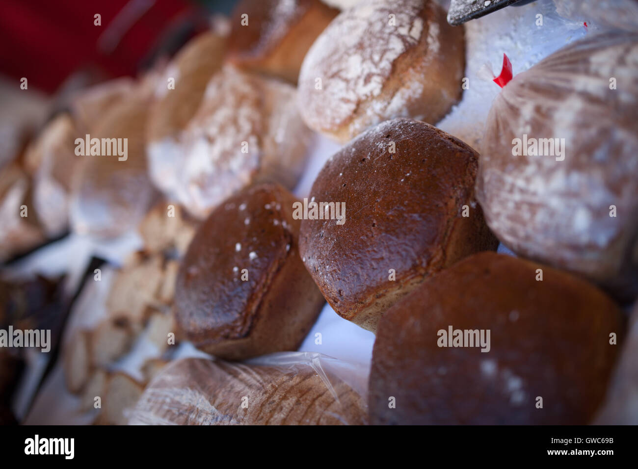 Bread in a bakery display Stock Photo - Alamy