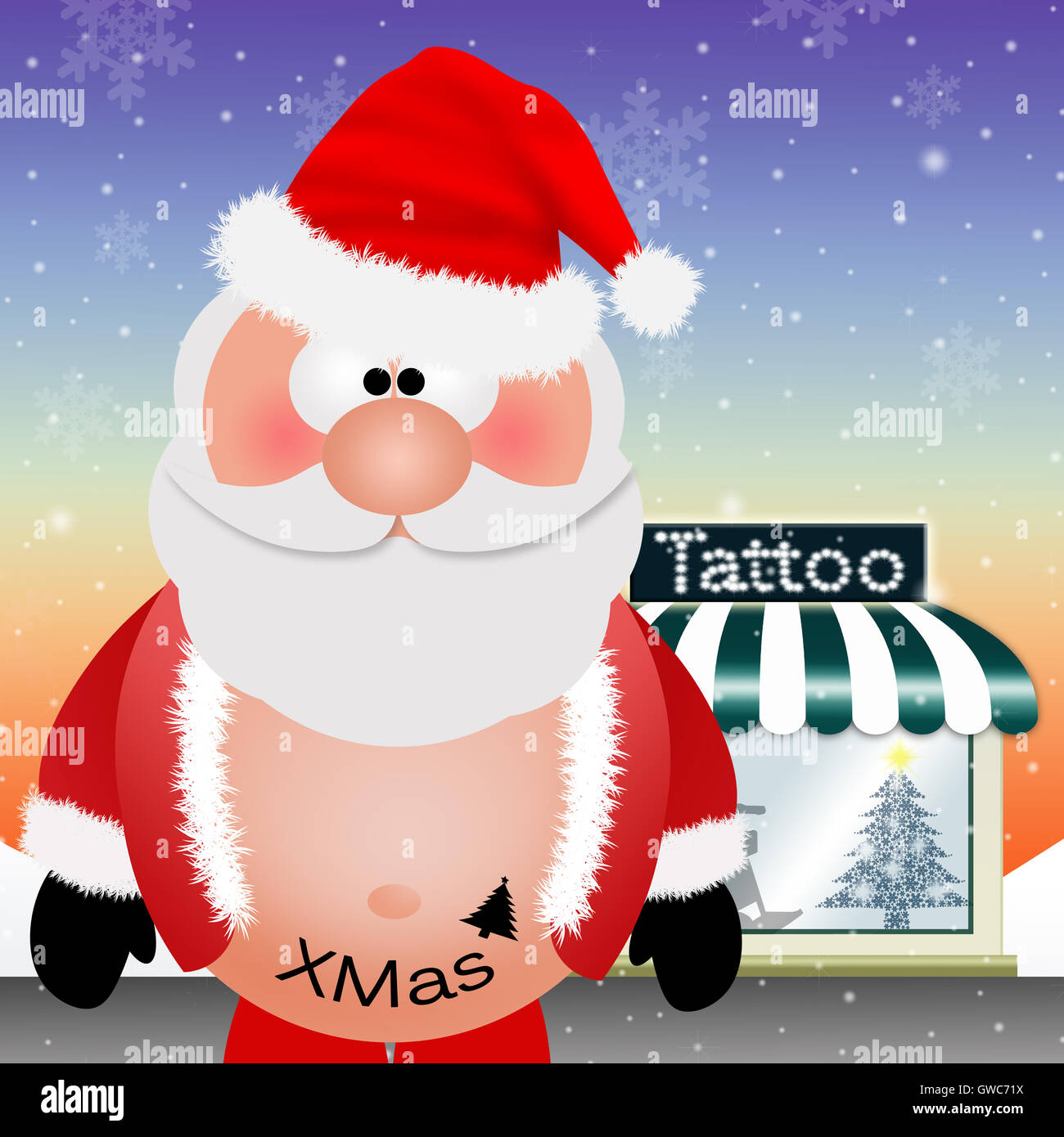 Santa Claus with tattoo for Christmas Stock Photo - Alamy