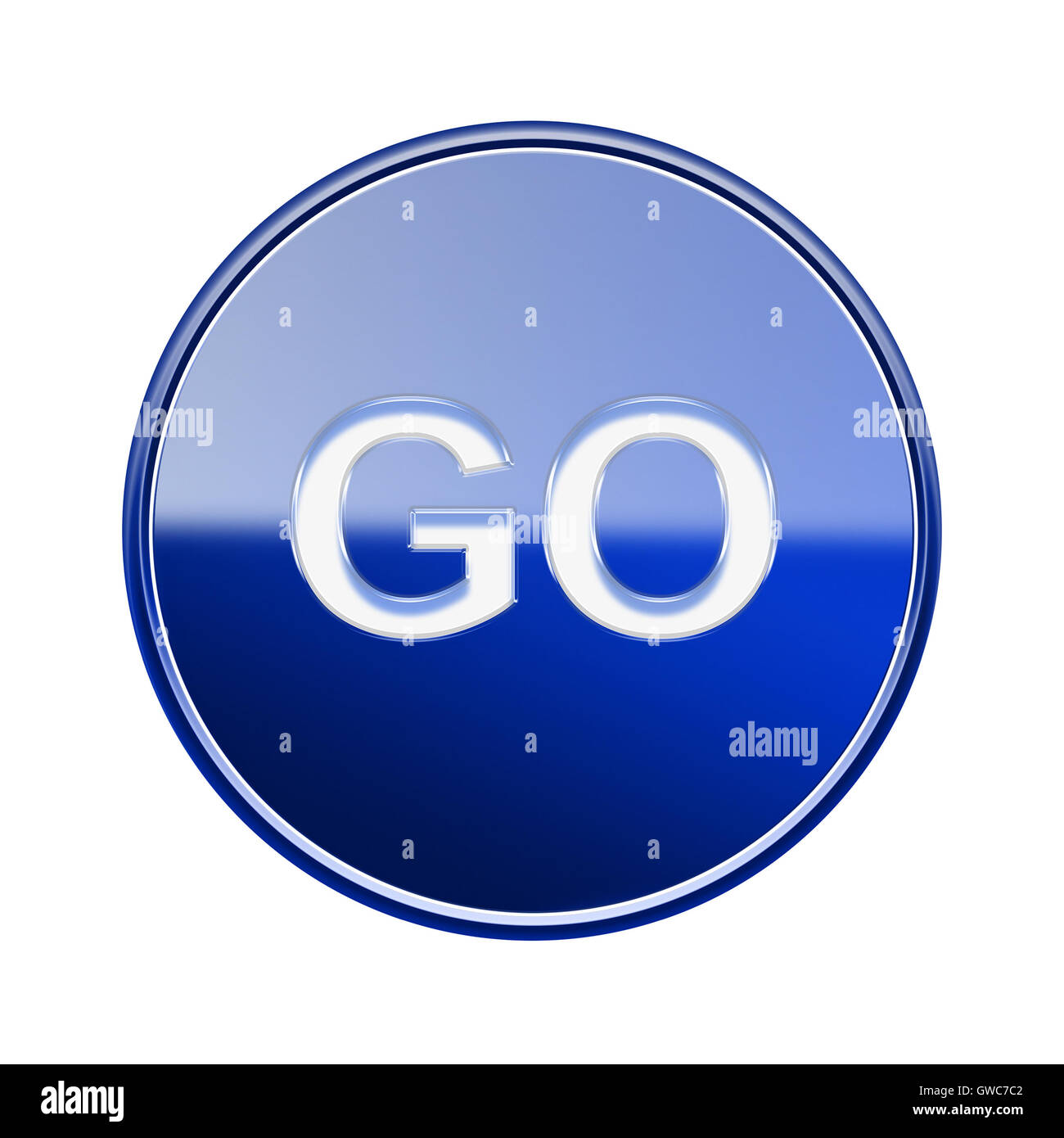 GO icon glossy blue, isolated on white background Stock Photo - Alamy