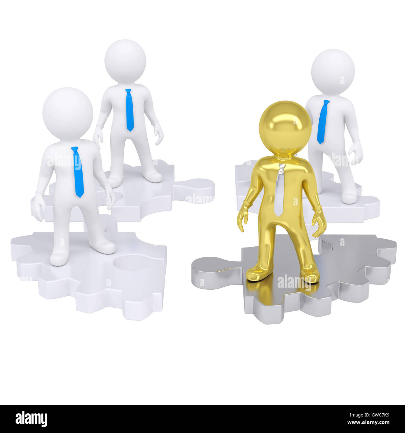 Four people standing on the gear Stock Photo - Alamy