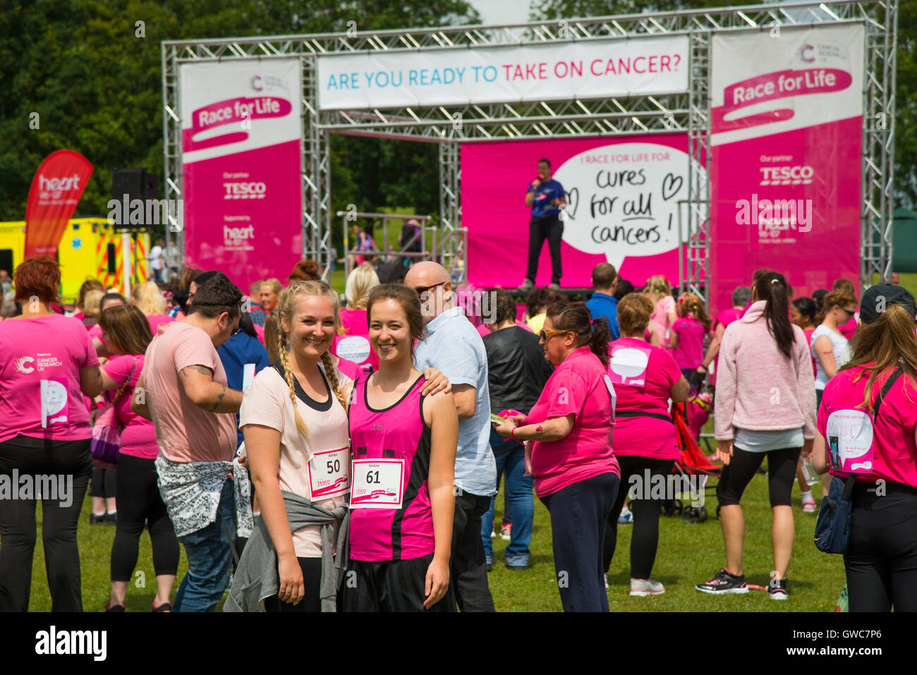 Girls getting ready for Race for Life Stock Photo - Alamy