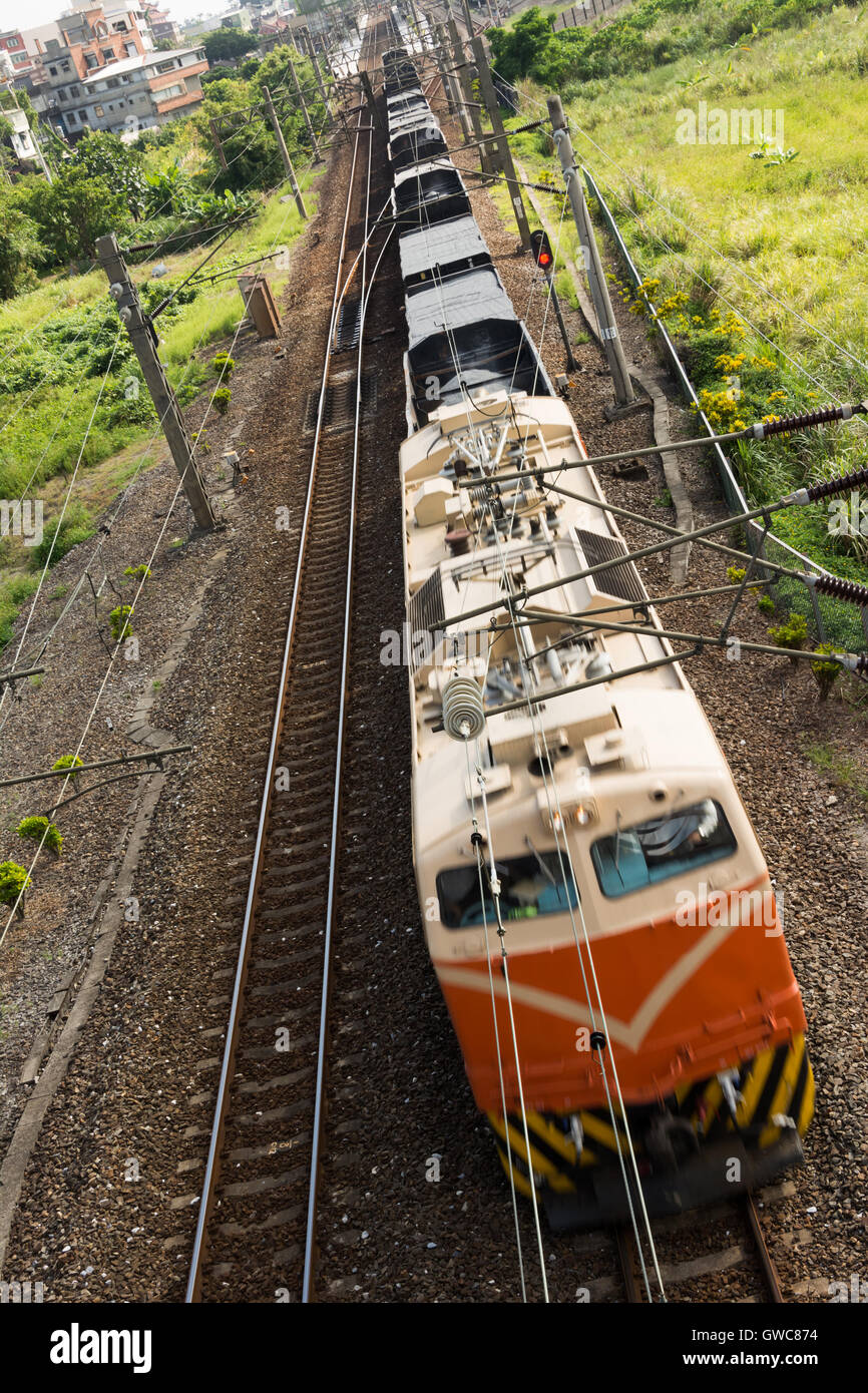 Railroad with train Stock Photo - Alamy
