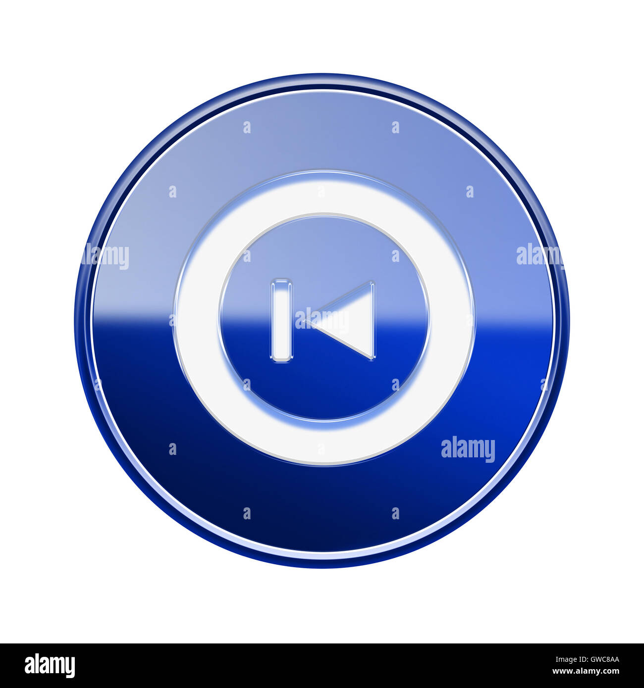 Rewind Back icon glossy blue, isolated on white Stock Photo - Alamy