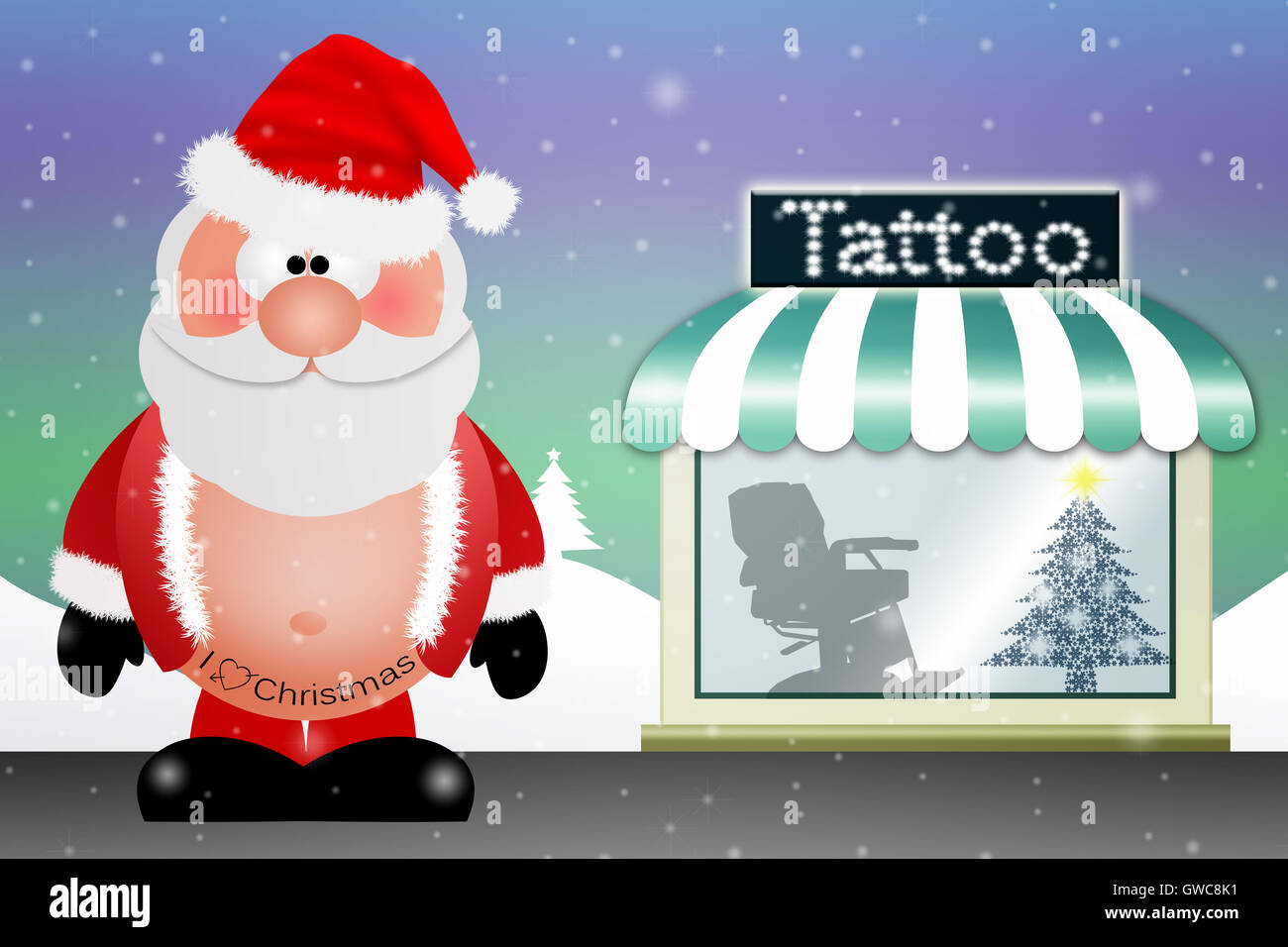 Santa Claus with tattoo for Christmas Stock Photo - Alamy