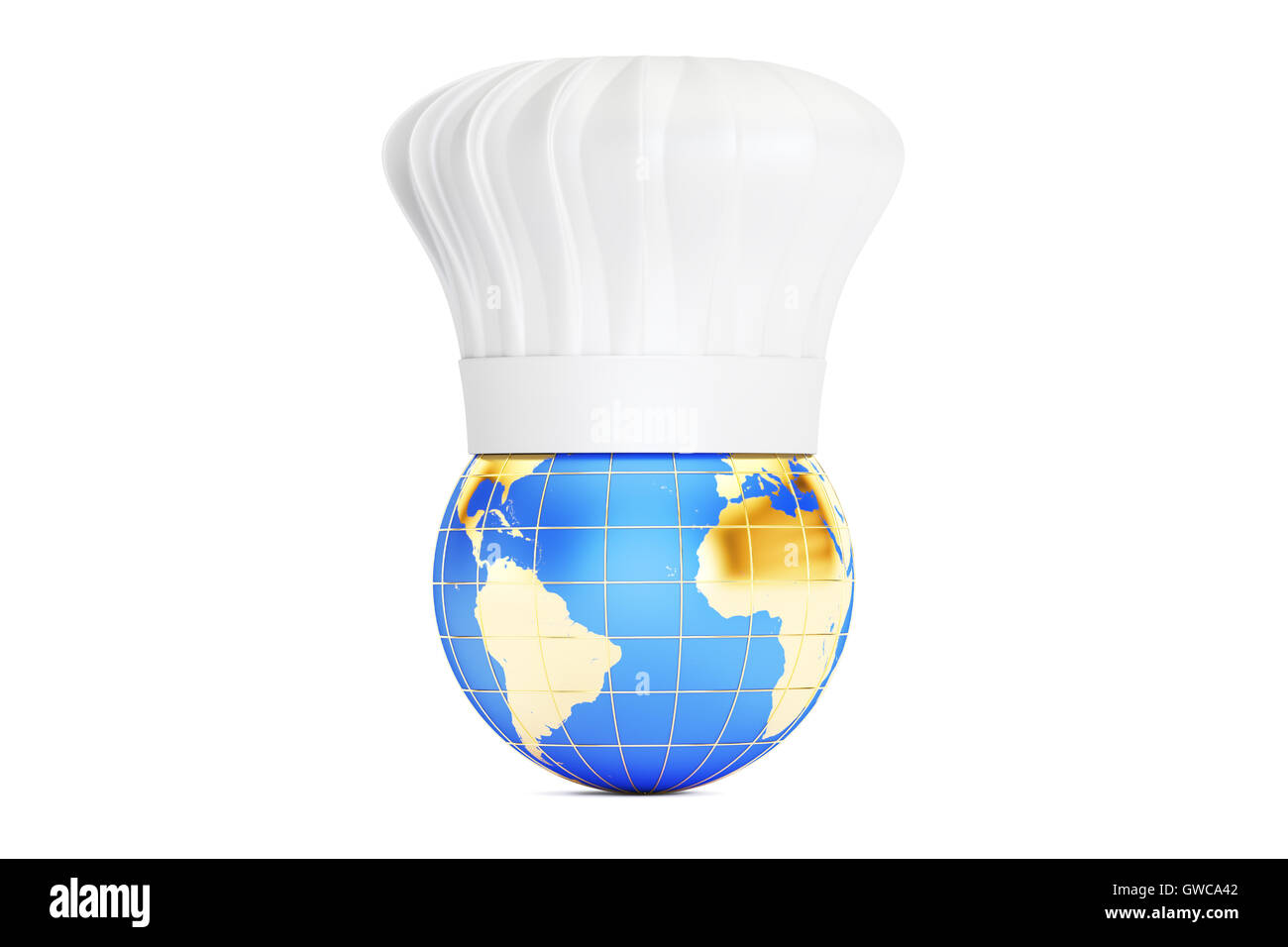 Earth with Chefs Hat, International cuisine concept. 3D rendering ...