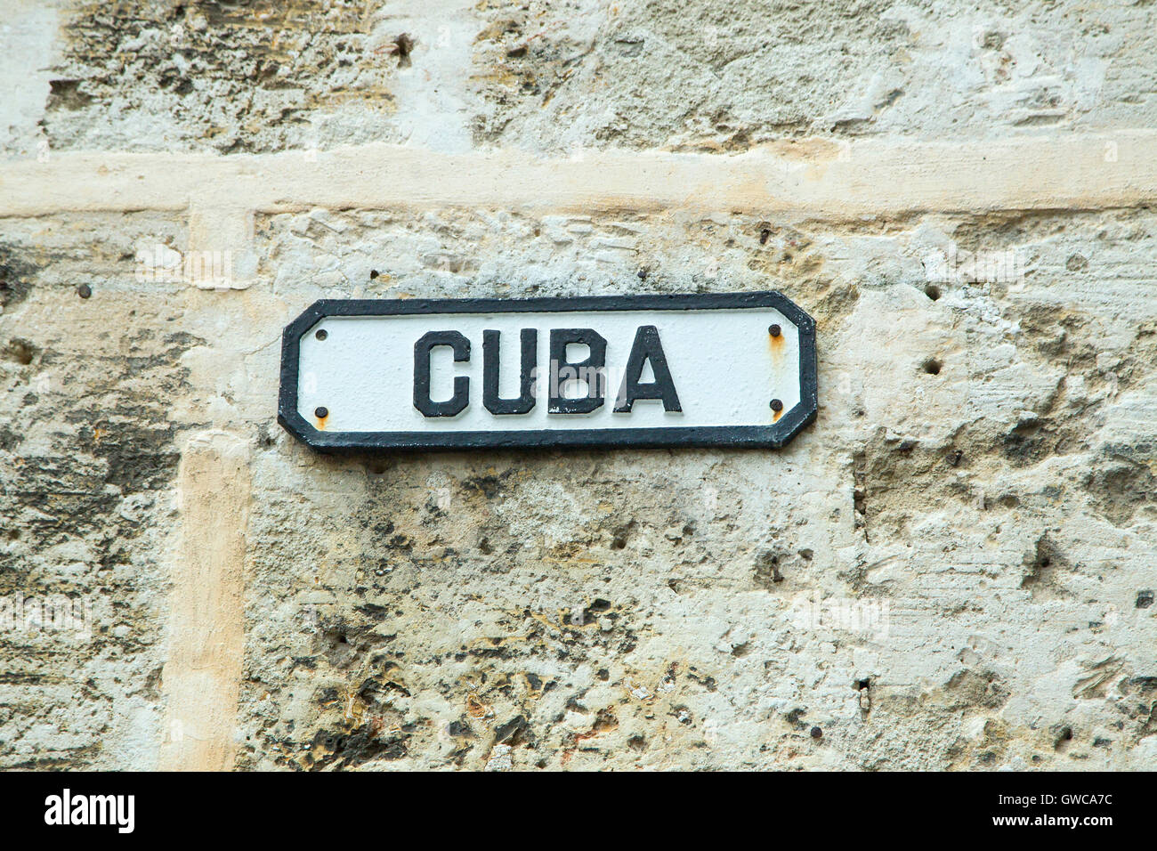 street sign stating Cuba, on brick wall, Havana, Cuba Stock Photo - Alamy