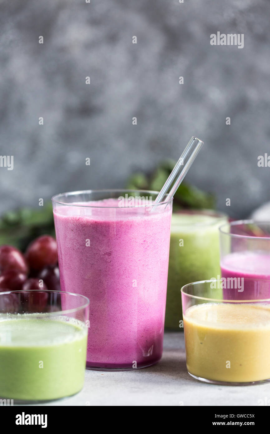 Several glasses of Multi-Colored Beet Smoothies are photographed from ...