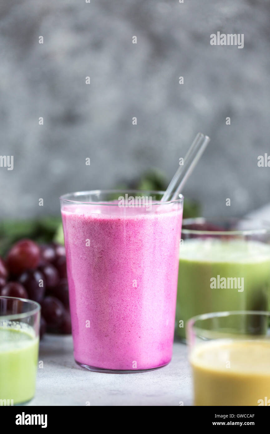 Several glasses of Multi-Colored Beet Smoothies are photographed from ...