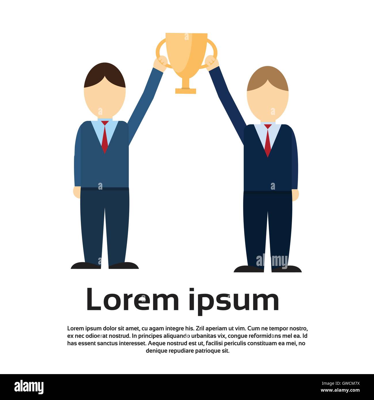 Two Business Man Get Prize Winner Cup, Teamwork Success Stock Vector ...