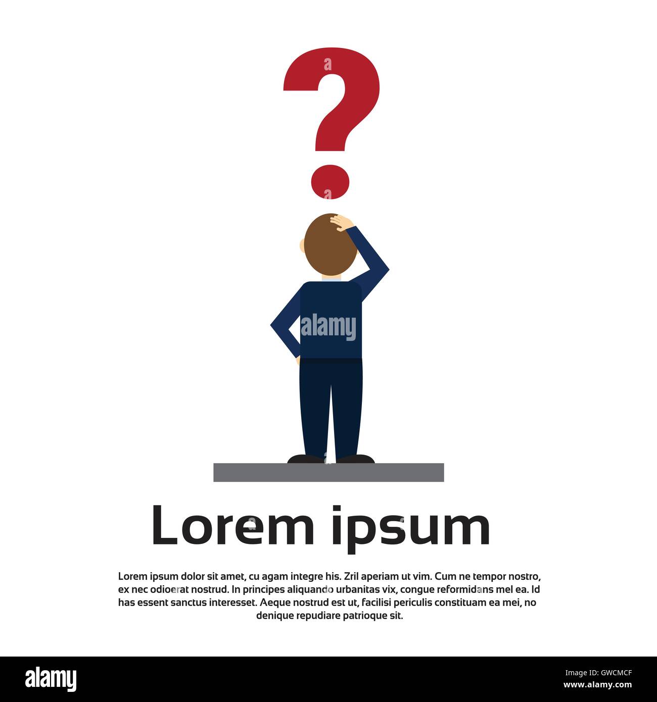 Business Man With Question Mark Pondering Problem Concept Stock Vector ...