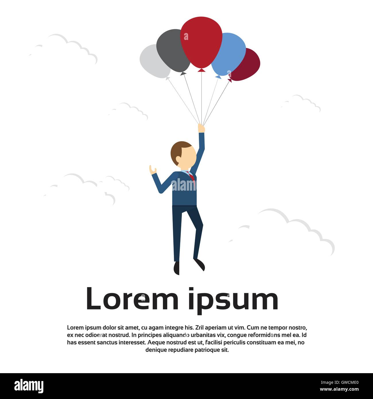 Business Man Flying On Air Balloons Stock Vector Image & Art - Alamy