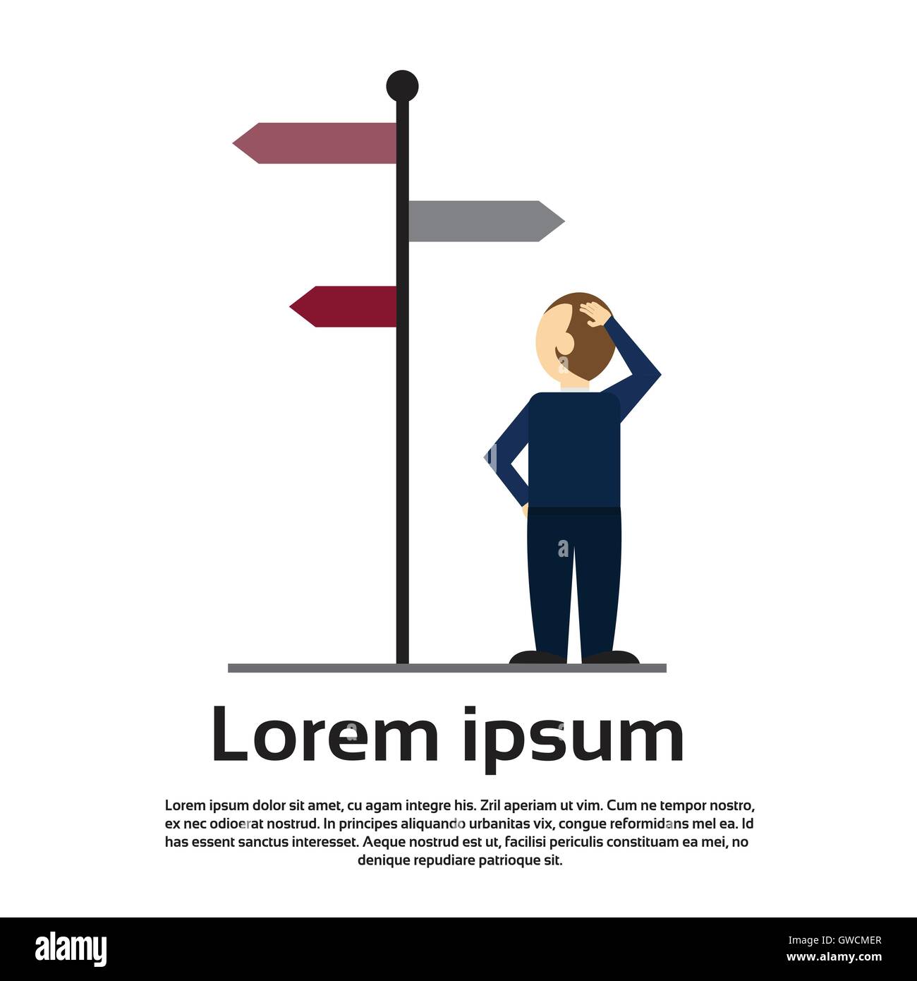 Business Man Standing Sign Choose Direction Way Signboard Arrow Stock ...