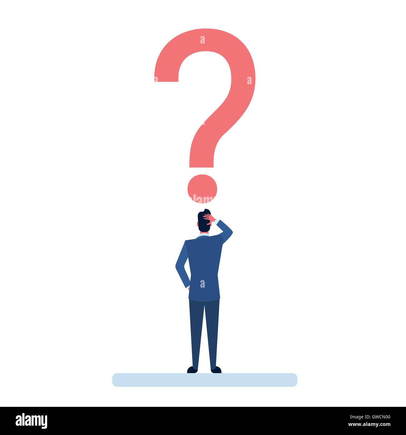 Business Man With Question Mark Pondering Problem Concept Stock Vector ...